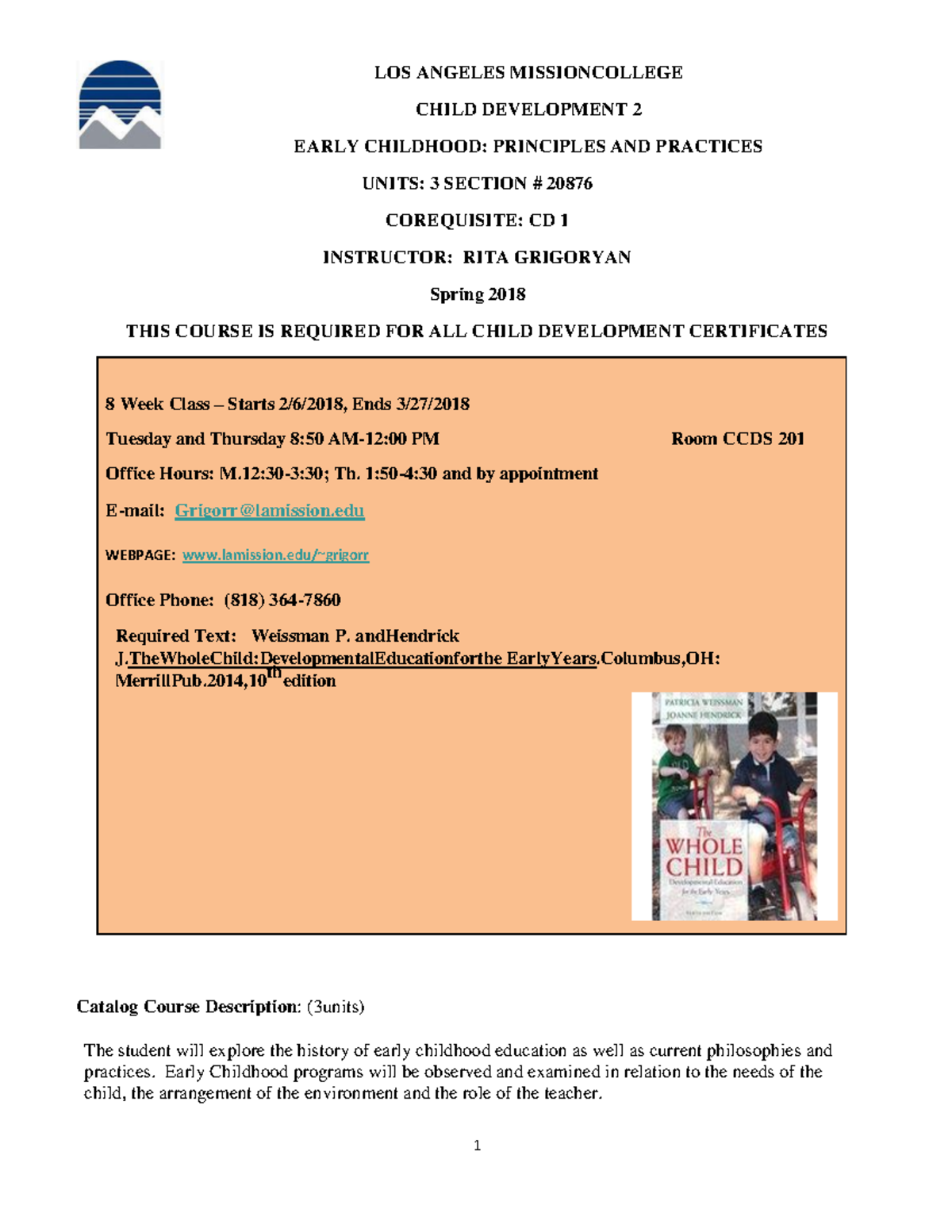 CD 2 2018 - Syllabus - LOS ANGELES MISSIONCOLLEGE CHILD DEVELOPMENT 2 ...