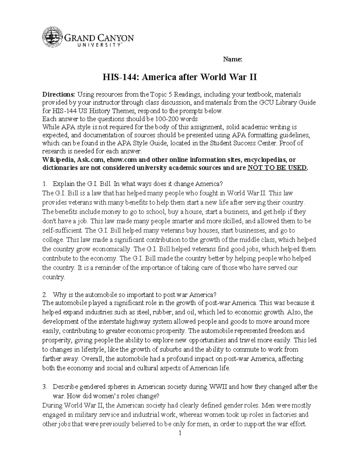 HIS-144-RS-America after WWII Worksheet - Name: HIS-144: America after ...
