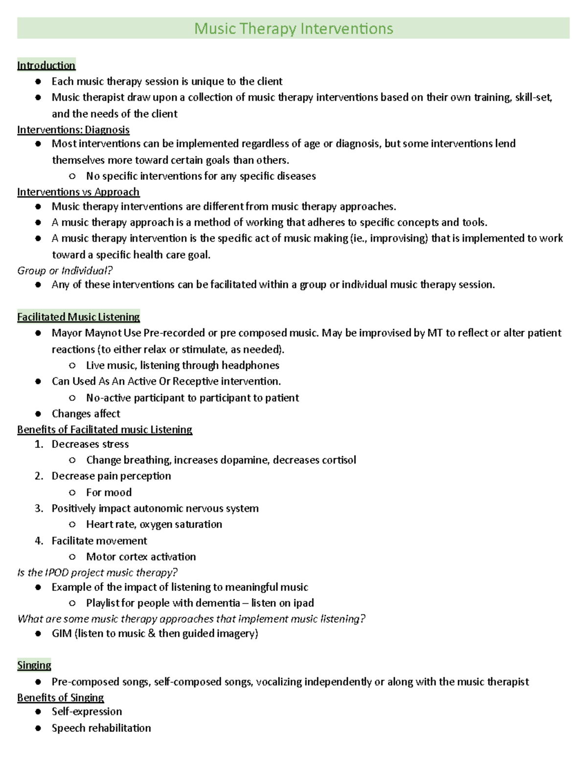 Music Therapy Interventions - Music Therapy Interventions Introduction ...