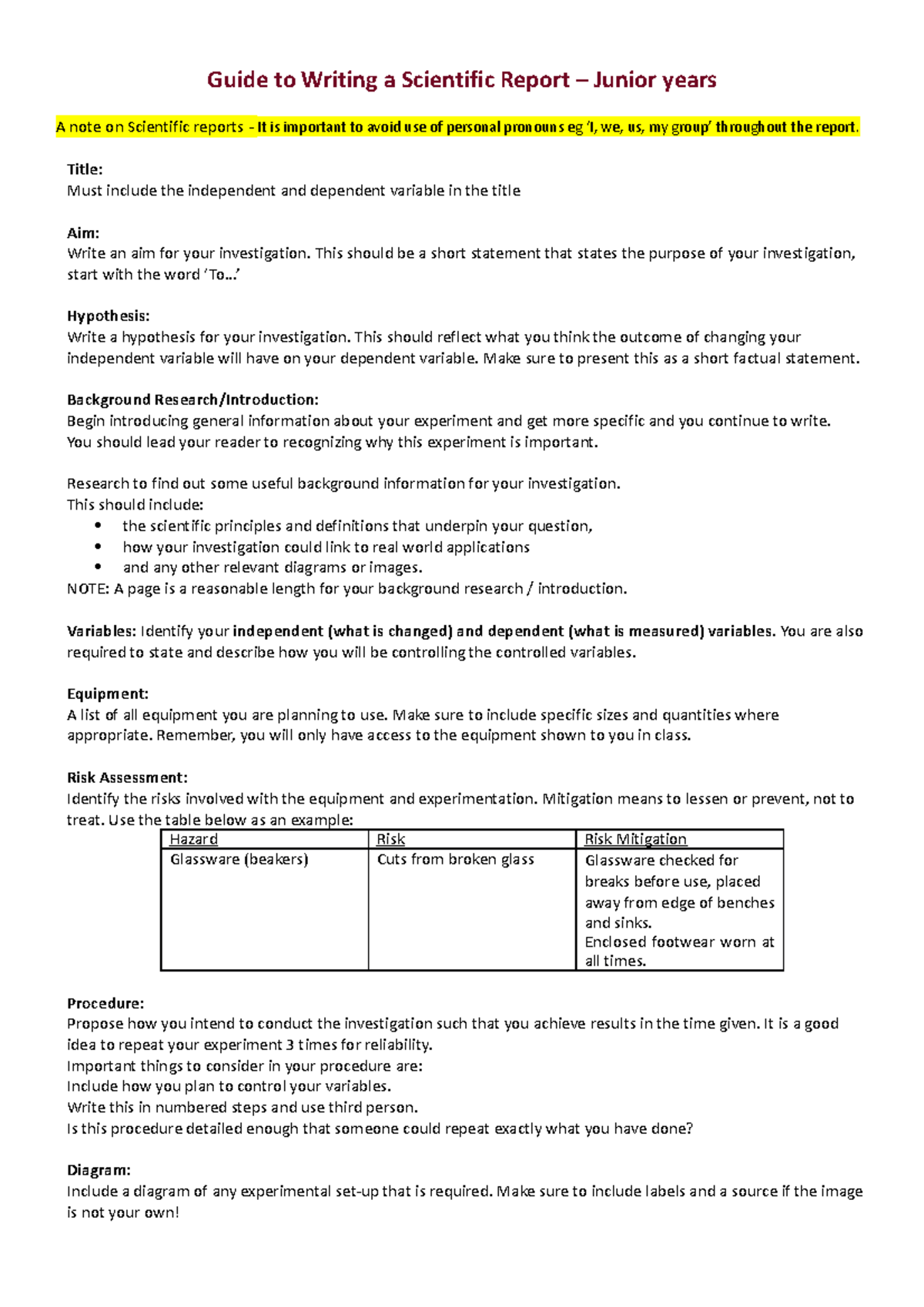 Junior Guide to Writing a Scientific Report (2) - Guide to Writing a ...