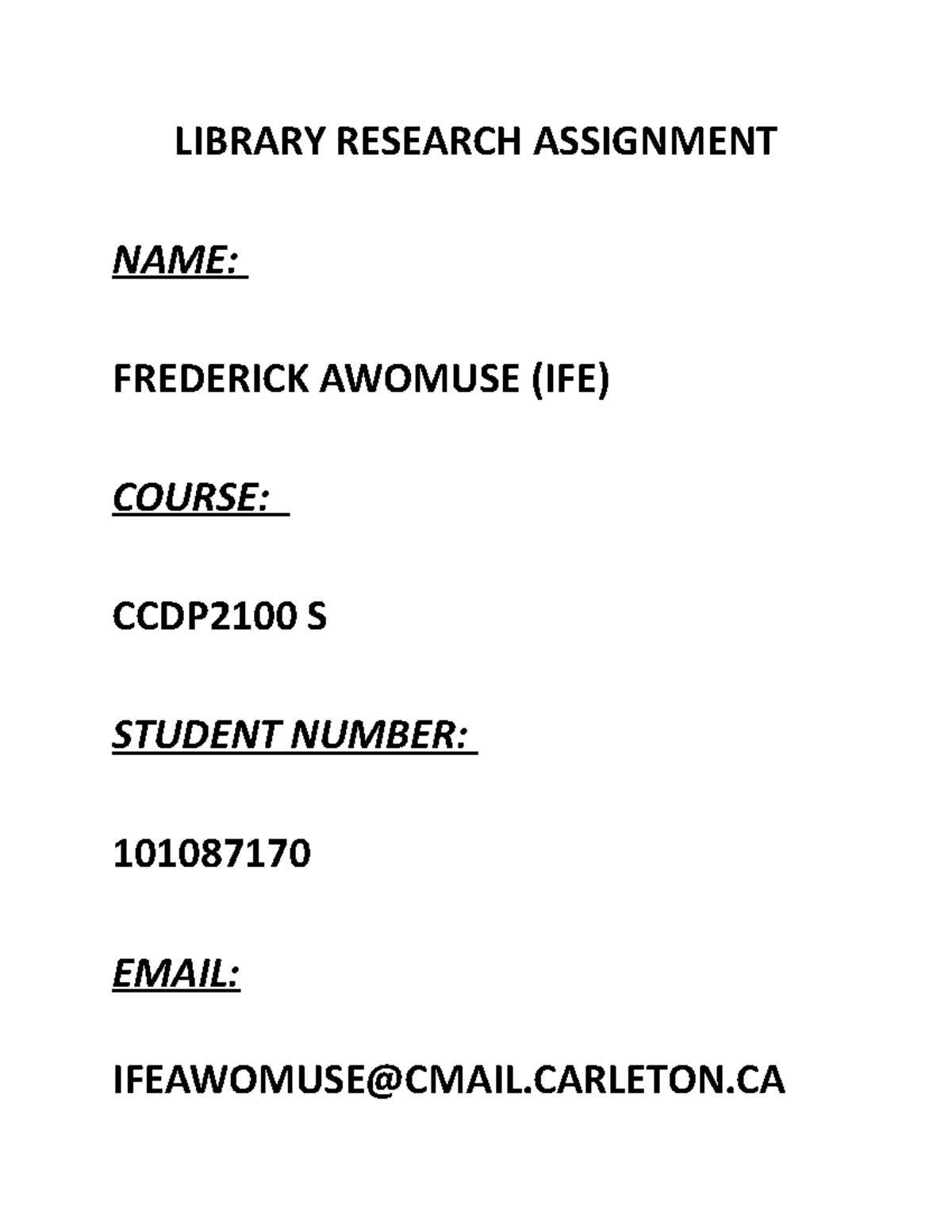 CCDP Library Research Assignment - LIBRARY RESEARCH ASSIGNMENT NAME ...