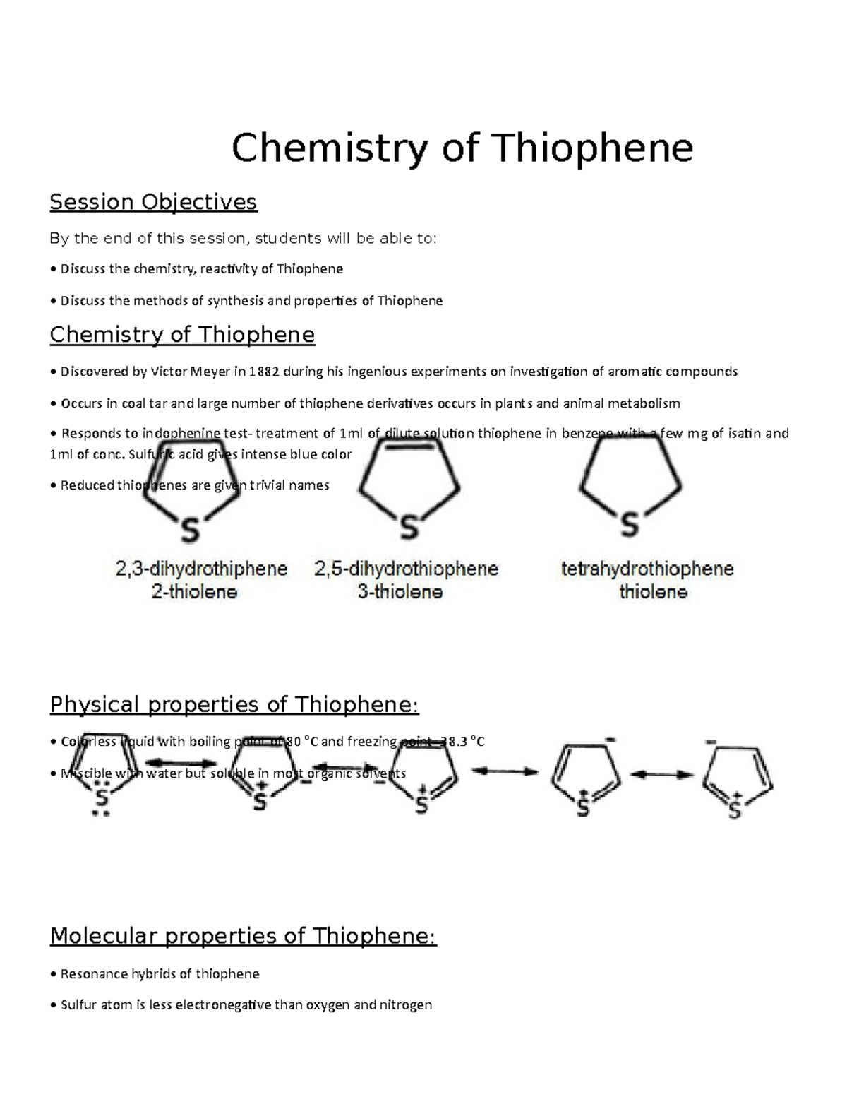 Chapter - 26 Chemistry of Thiophene - Chemistry of Thiophene Session ...
