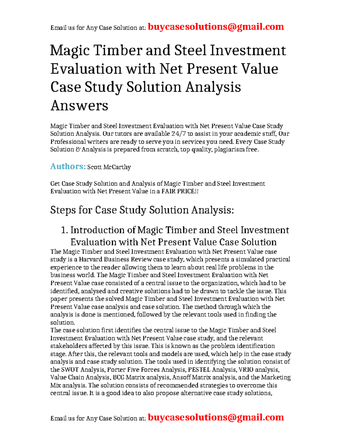 Case Solution Magic Timber and Steel Investment Evaluation with Net ...