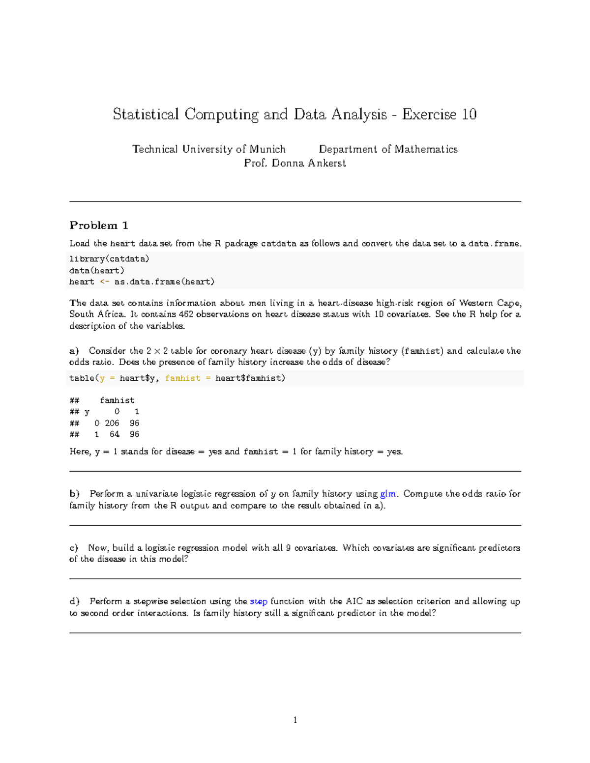 Problems 10 - Study Material Summer Semester - Statistical Computing ...