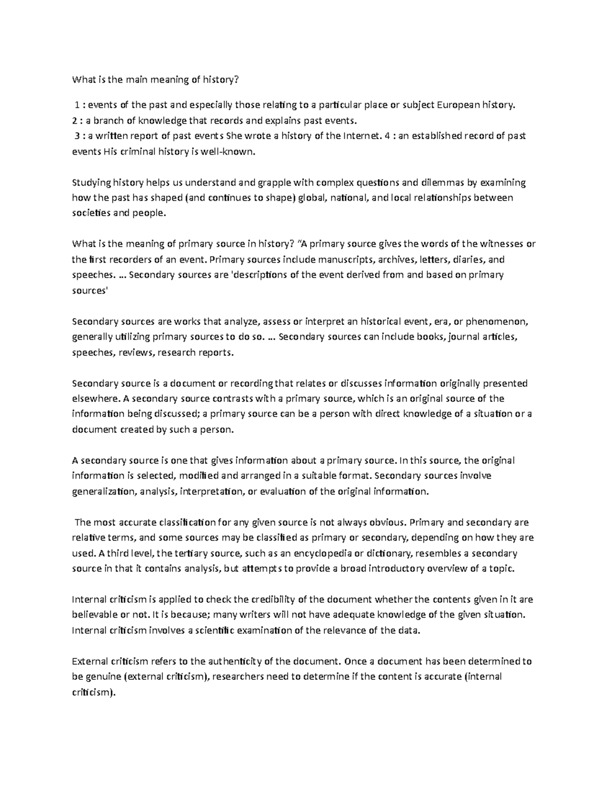 History, Primary & Secondary Source, internal and external criticism ...