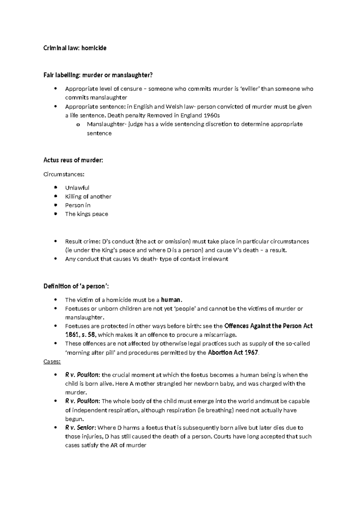Criminal law homicide - Criminal law: homicide Fair labelling: murder ...