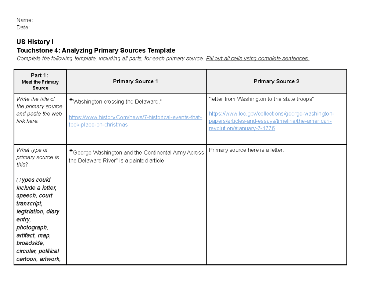US History I Touchstone 4 final document - Name: Date: US History I ...