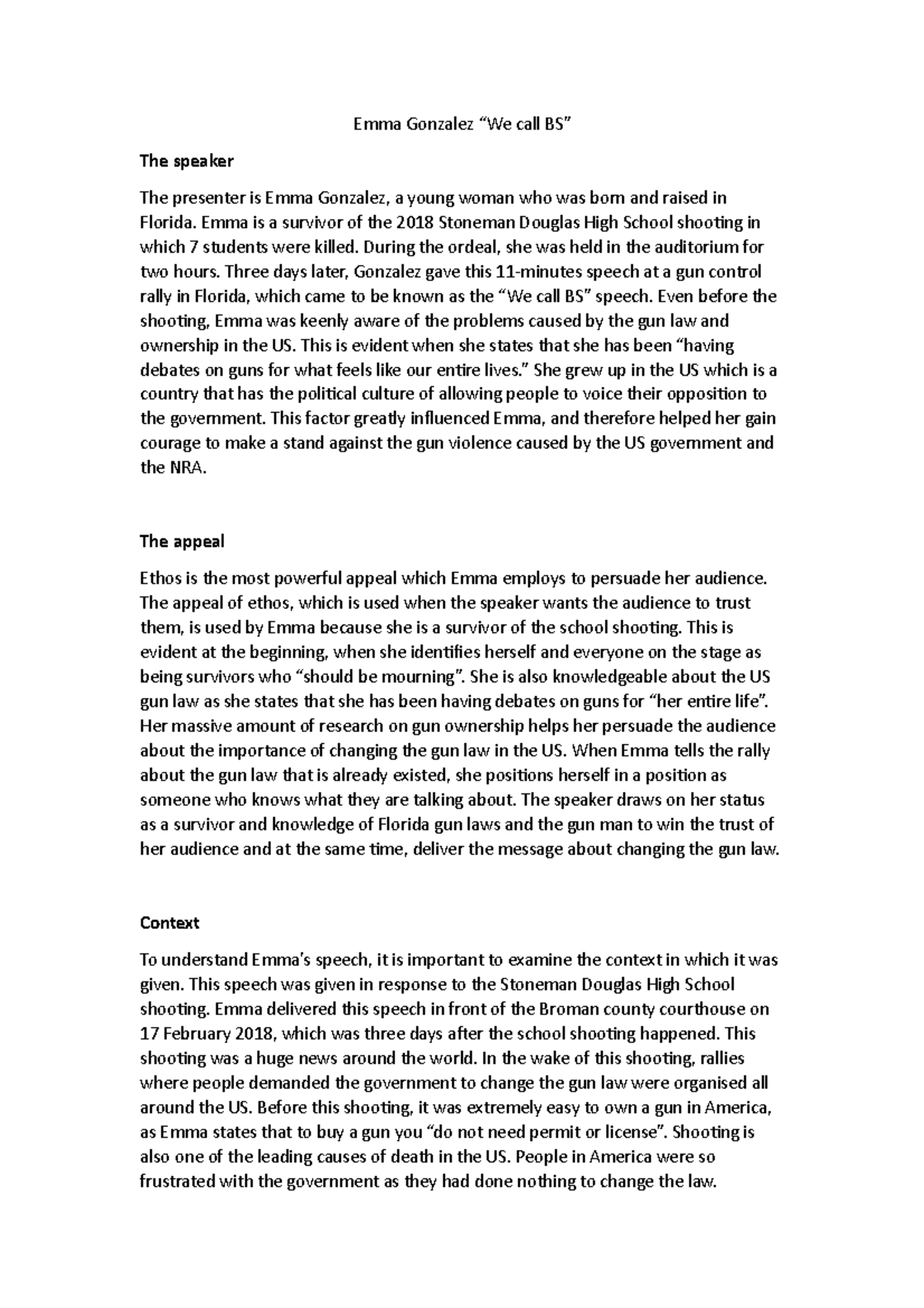 Emma gonzalez we call bs - Emma Gonzalez “We call BS” The speaker The ...