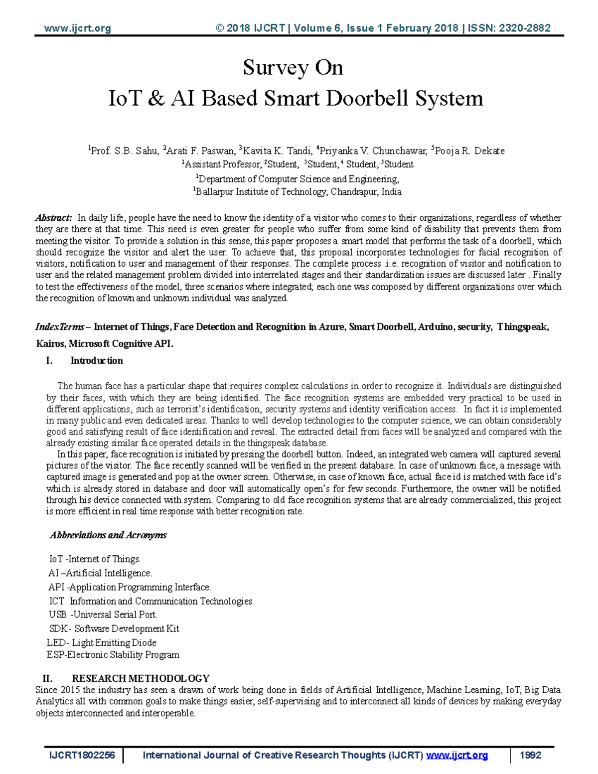Automatic smart door bell ringer research paper - Survey On IoT & AI ...