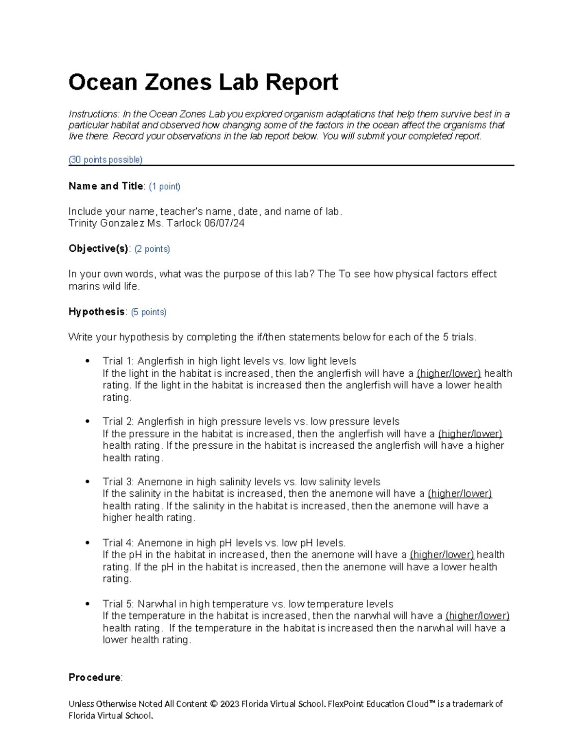 Oceaon zone - helpful - Ocean Zones Lab Report Instructions: In the ...