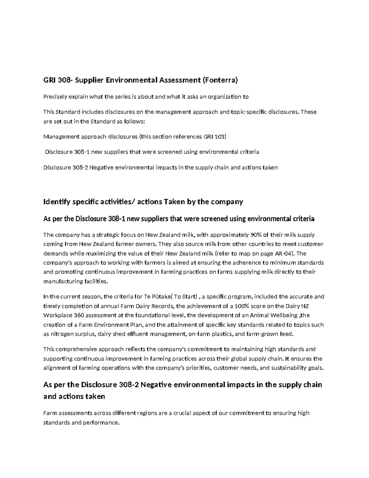 Fonterra report gri 308 - GRI 308- Supplier Environmental Assessment ...