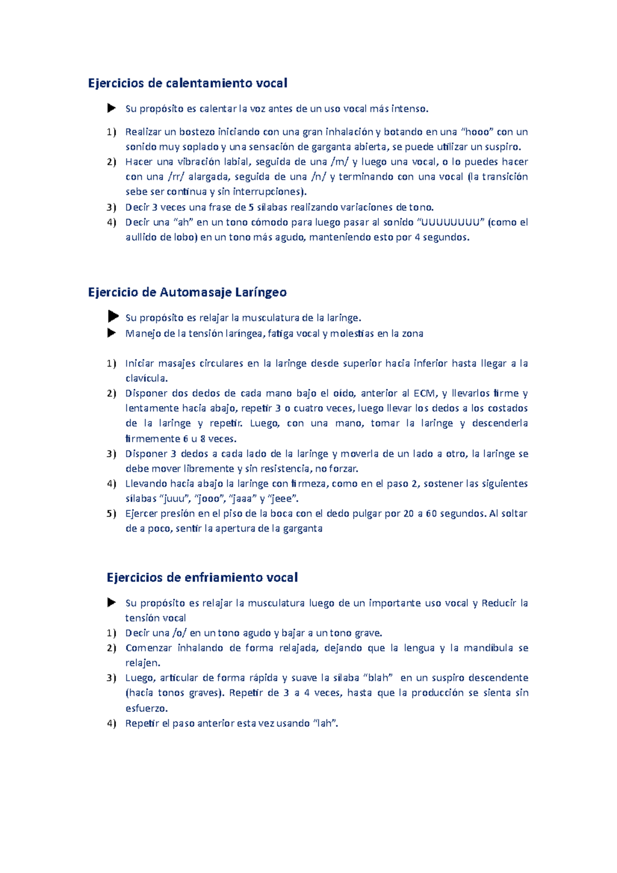 Ejercicios de calentamiento y enfriamiento vocal - Ejercicios de ...