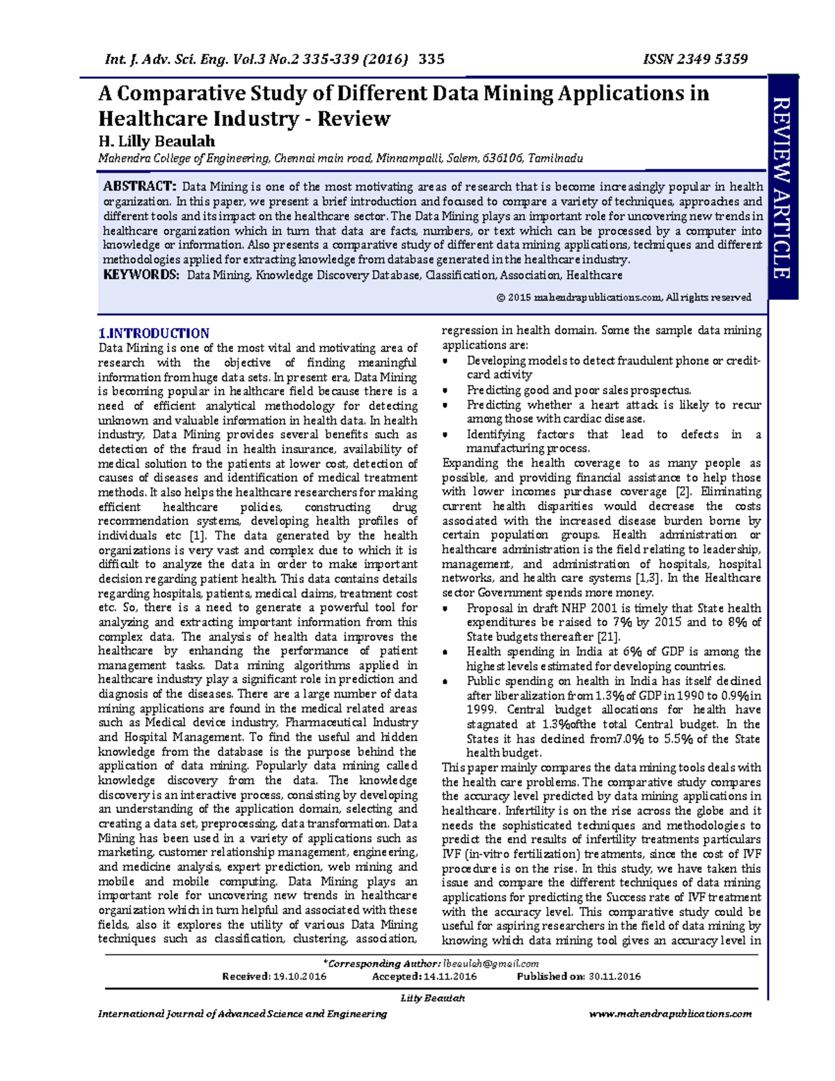 A Comparative Study of Different Data Mi - Lilly Beaulah ABSTRACT: Data ...