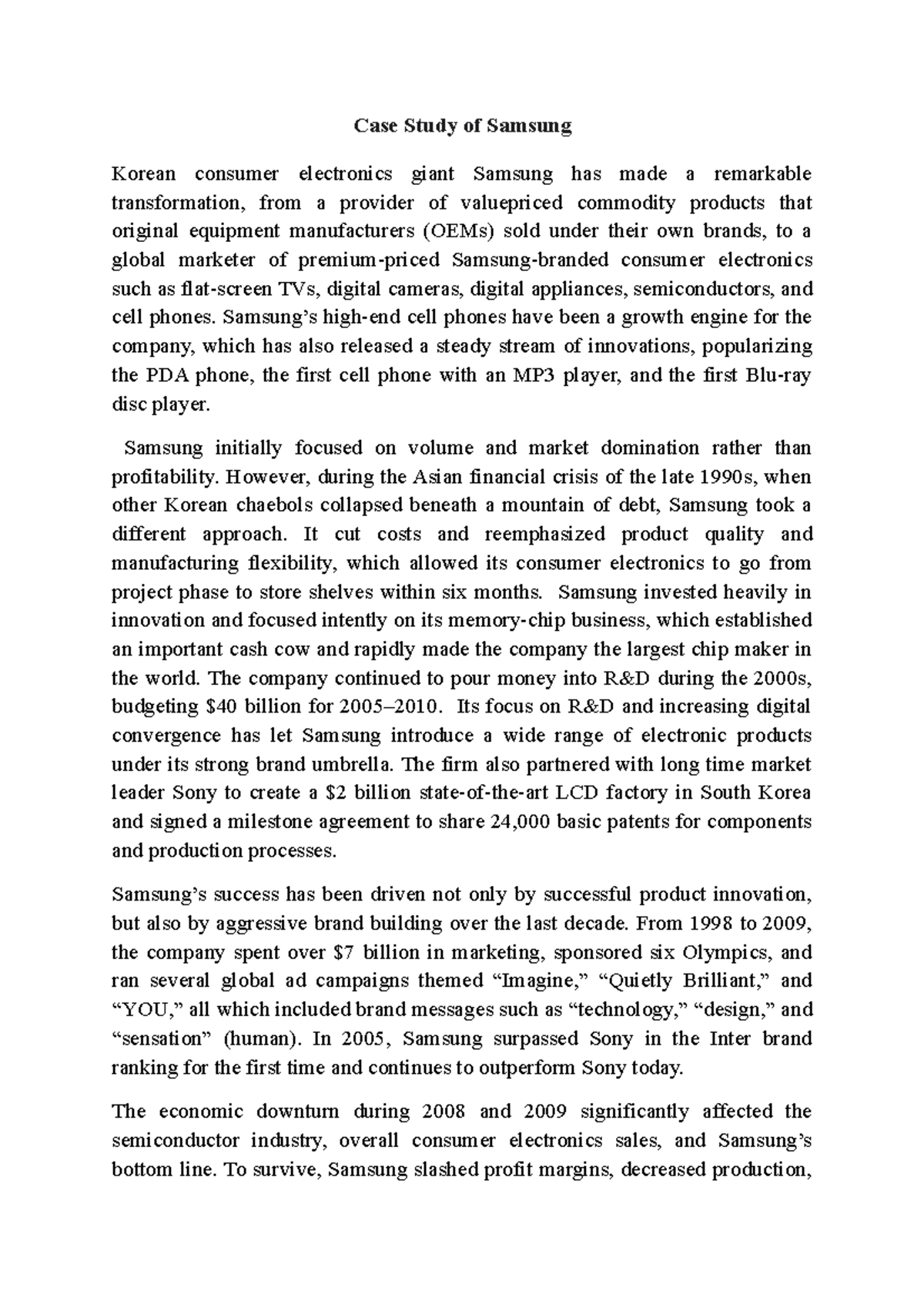 Case Study of Samsung.docx edited - Case Study of Samsung Korean ...