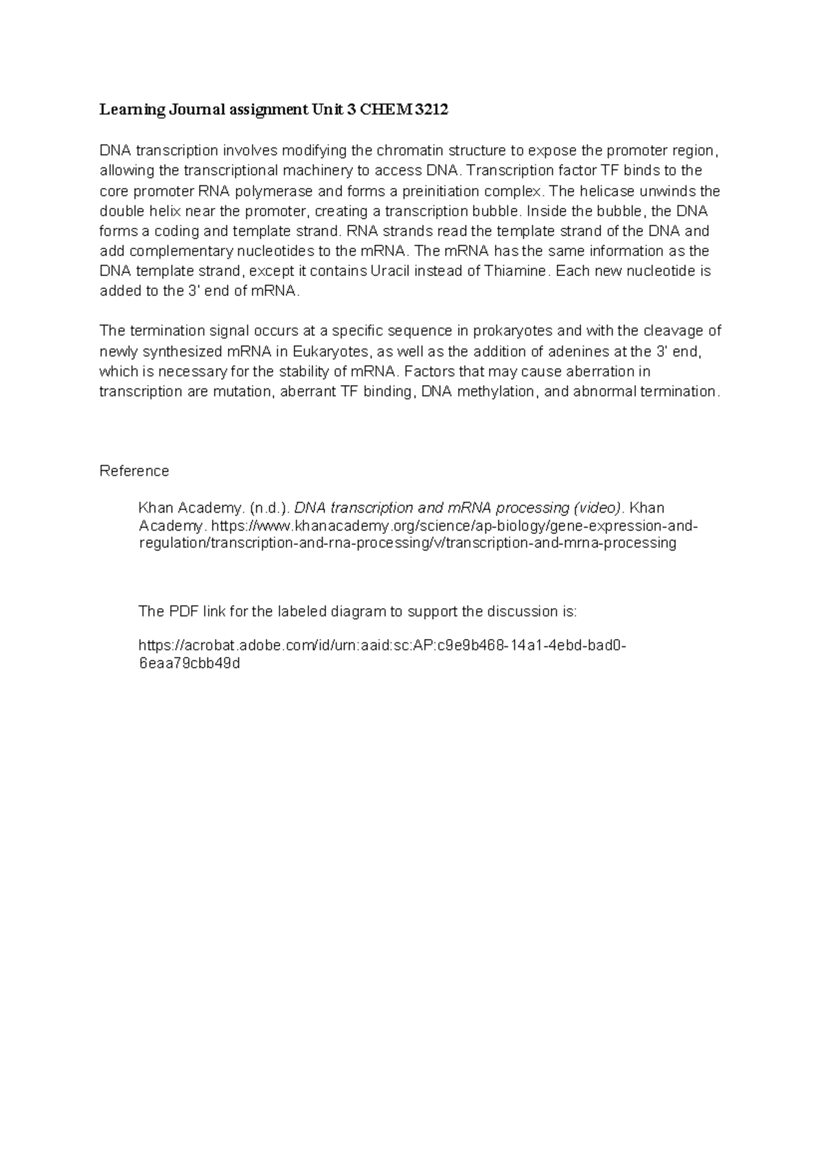 Learning Journal assignment Unit 3 CHEM 3212 - Learning Journal ...