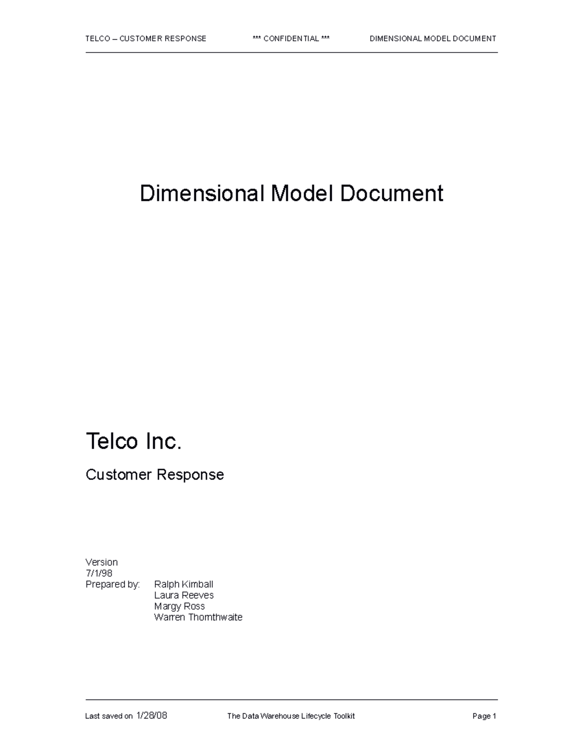 Dimensional Document 2model - Dimensional Model Document Telco Inc ...