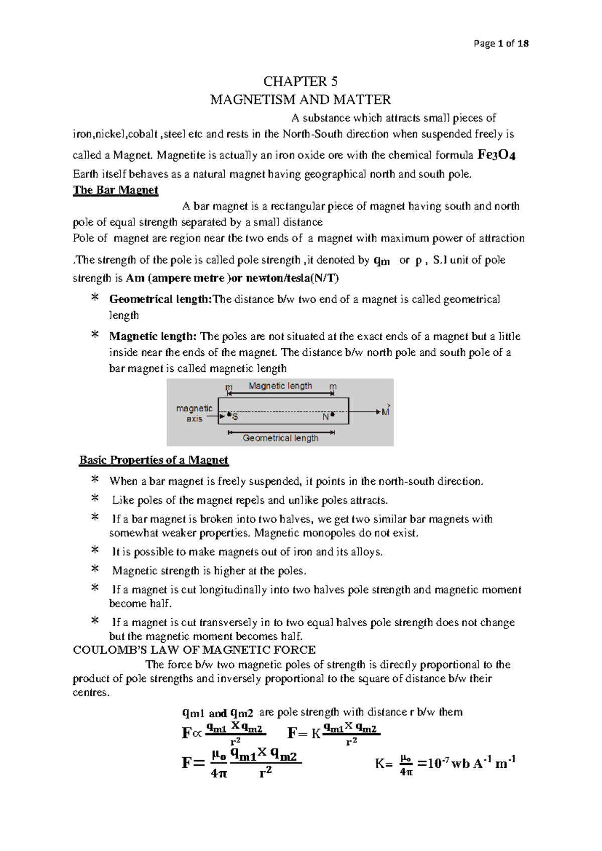 Chapter 5 Magnetism AND Matter - CHAPTER 5 MAGNETISM AND MATTER A ...