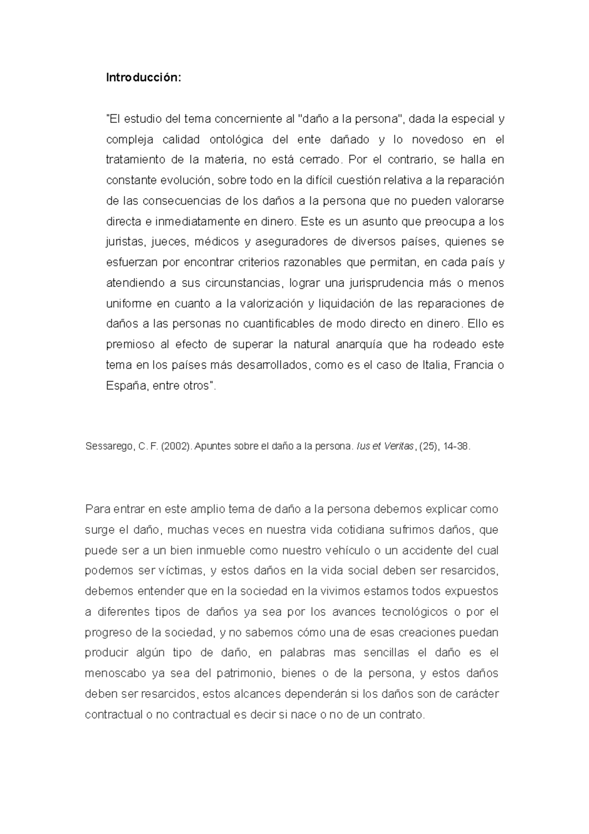 Introduccion y definicion Daño a la persona - Introducción: “El estudio ...