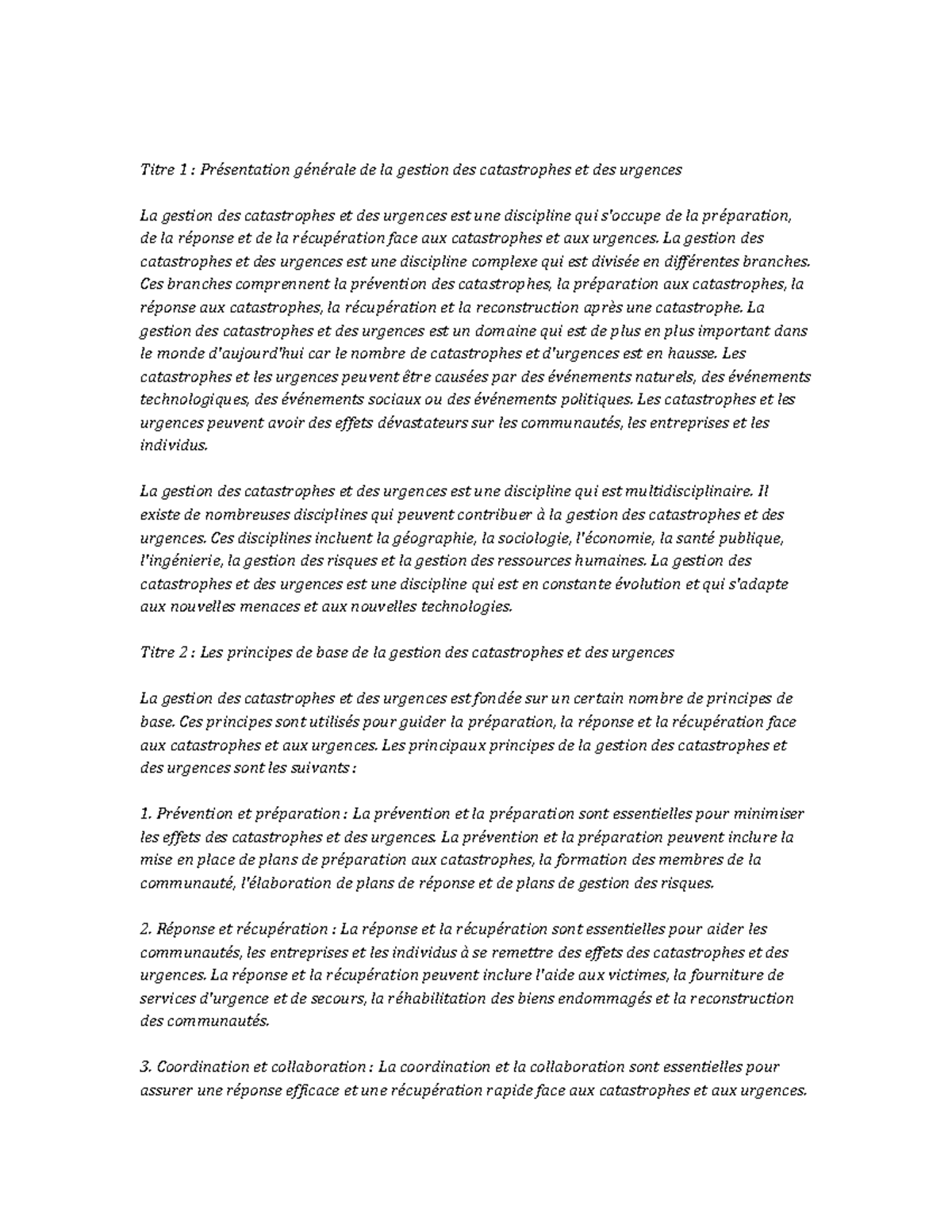 Disaster Response and Emergency Management Notes de cours - Titre 1 ...