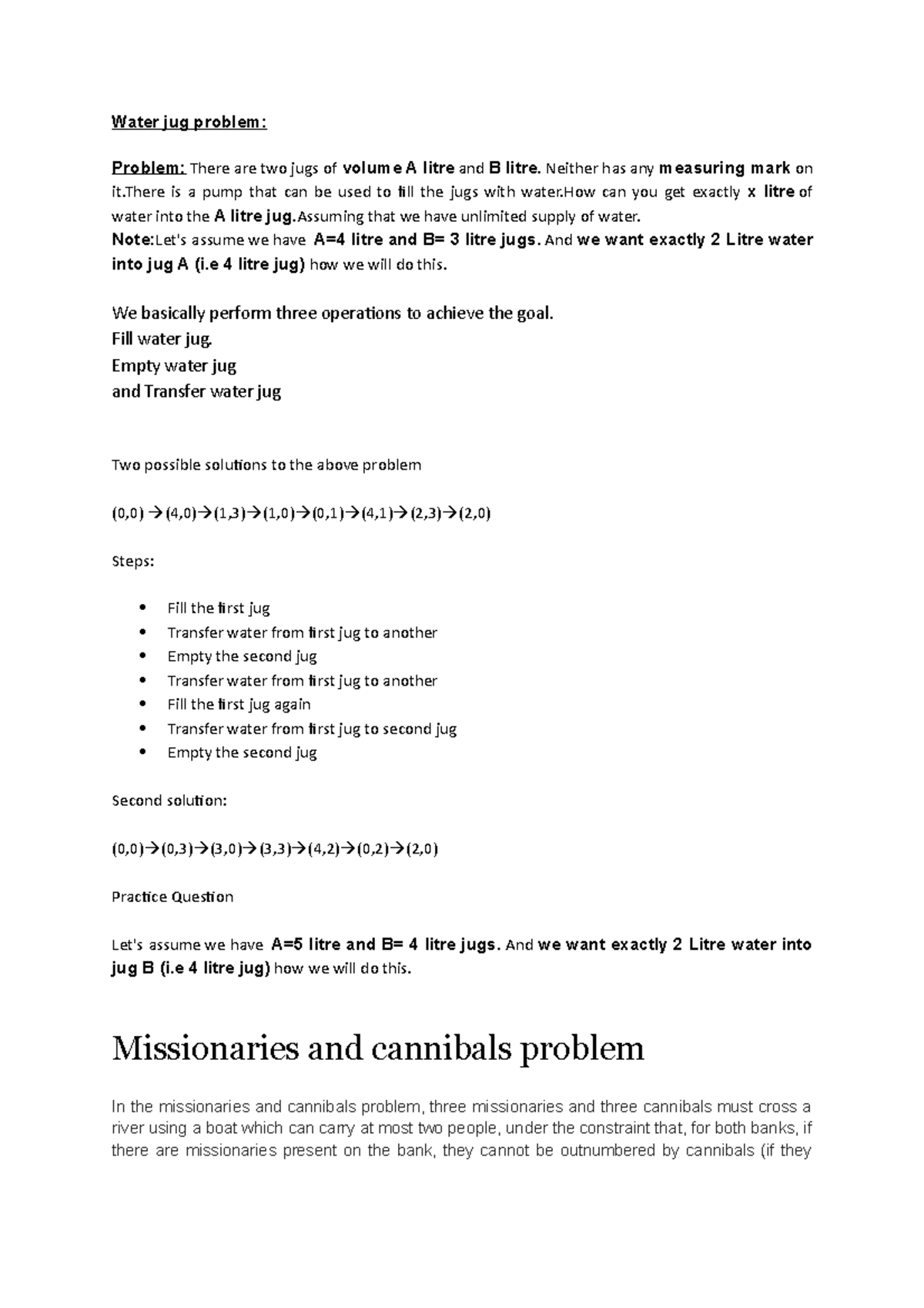 Tutorial - sfasfff - Water jug problem: Problem: There are two jugs of ...