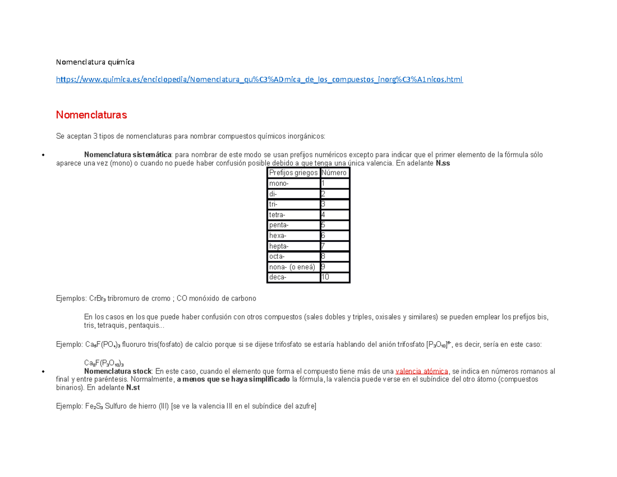 Nomenclatura química - General - Nomenclatura química - Studocu