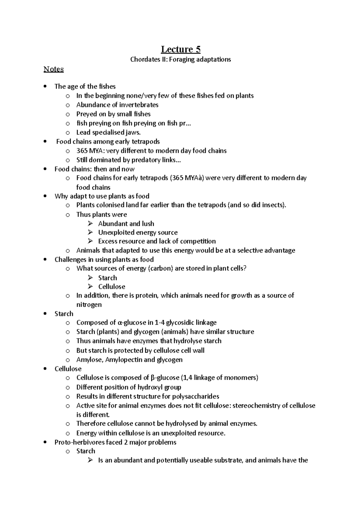 Cellular notes 11 - Lecture 5 Chordates II: Foraging adaptations Notes ...