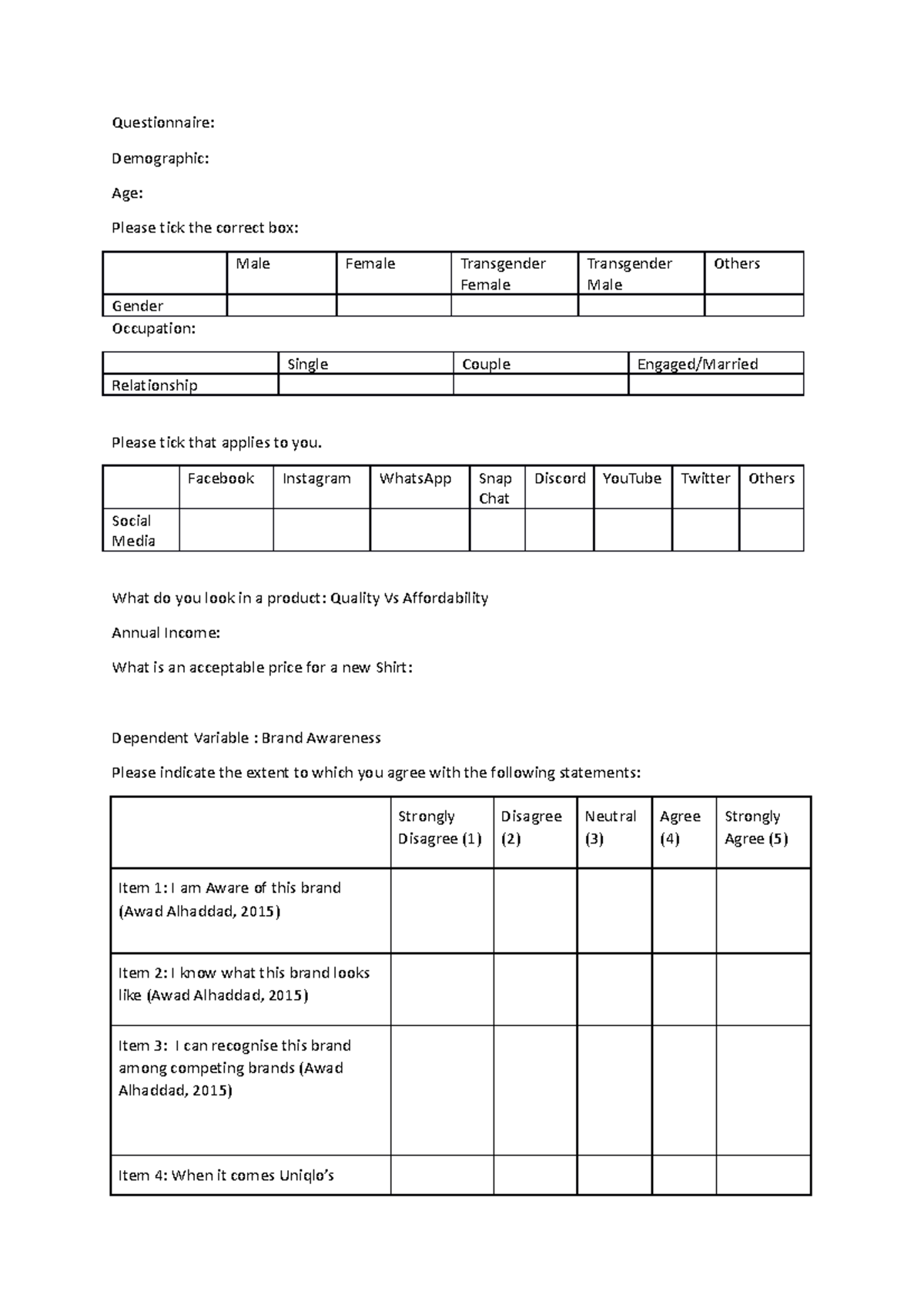 Questionnaire - MKTG2002 - MQ - Studocu