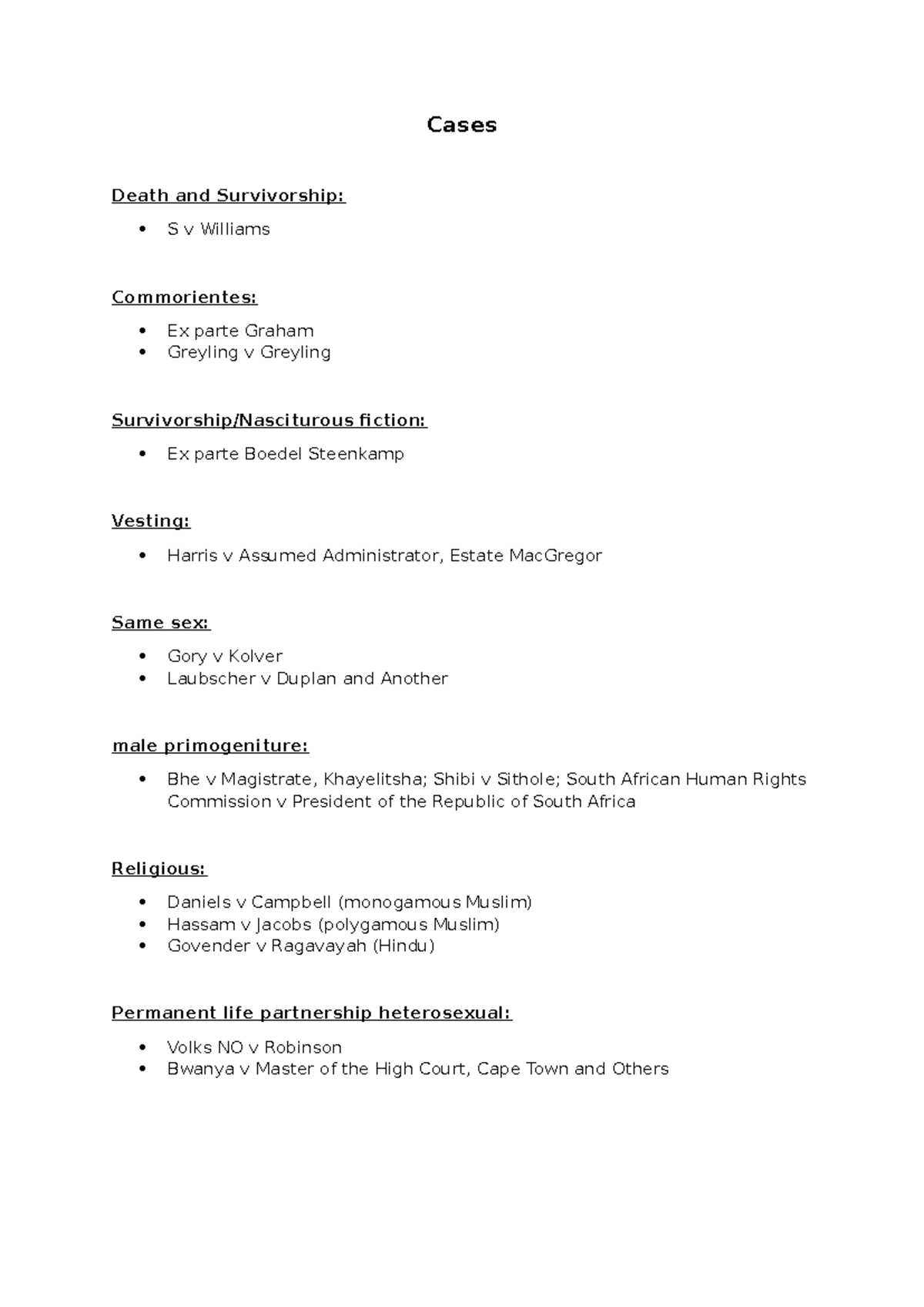 Succession Cases - Cases Death and Survivorship: S v Williams ...