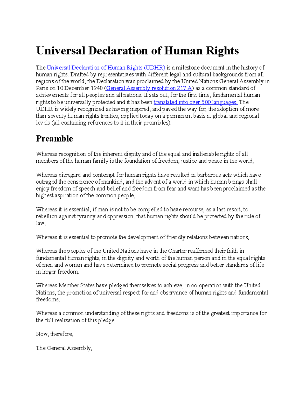 Universal Declaration of Human Rights - Drafted by representatives with ...