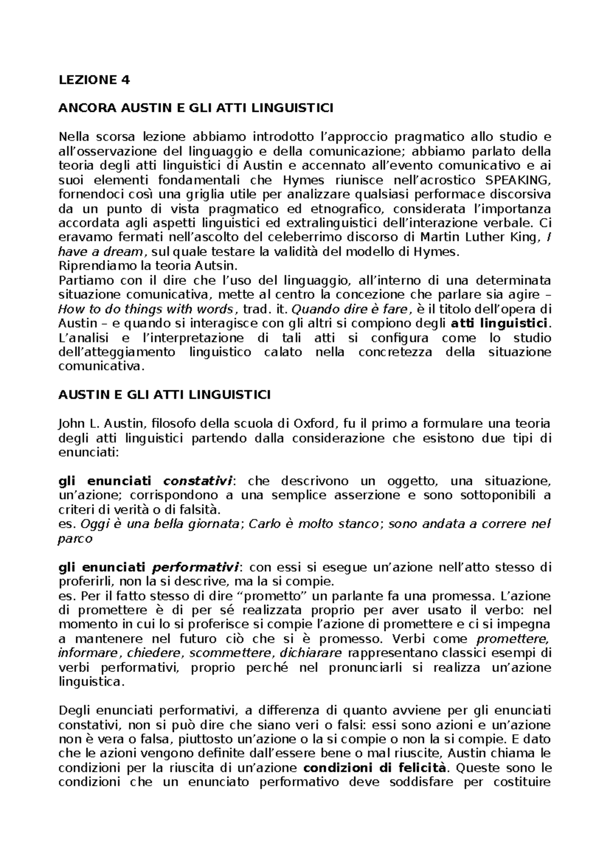 Competenze Comunicative 4 - LEZIONE 4 ANCORA AUSTIN E GLI ATTI ...