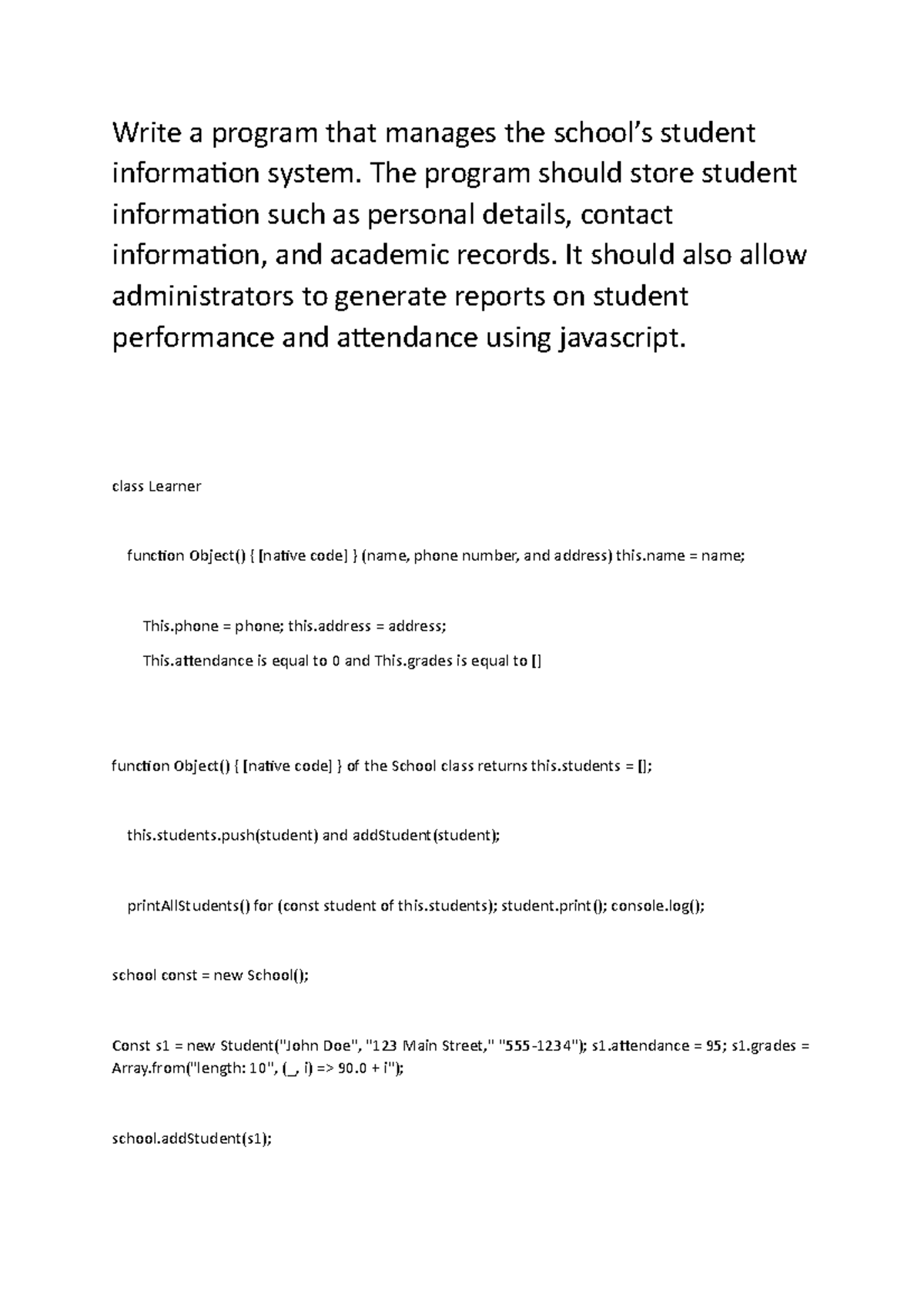 Comp6076 Assign 05 Javascript Write A Program That Manages The School 3938