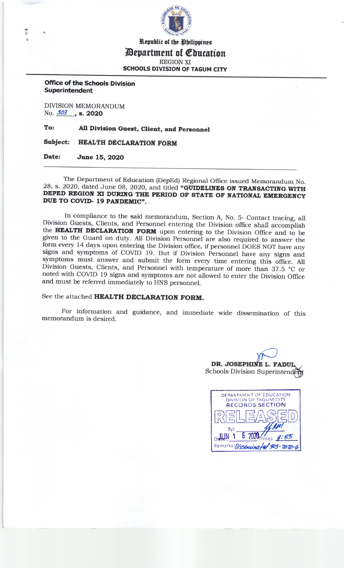 DM303 06 16 2020 Health Declaration FORM - Educational Planning - Studocu