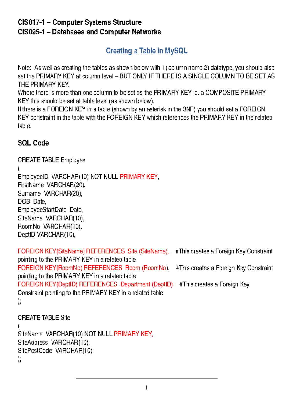 CIS017-1 - CIS095-1 - Creating a Table in My SQL - Updated 8-5-2020 ...