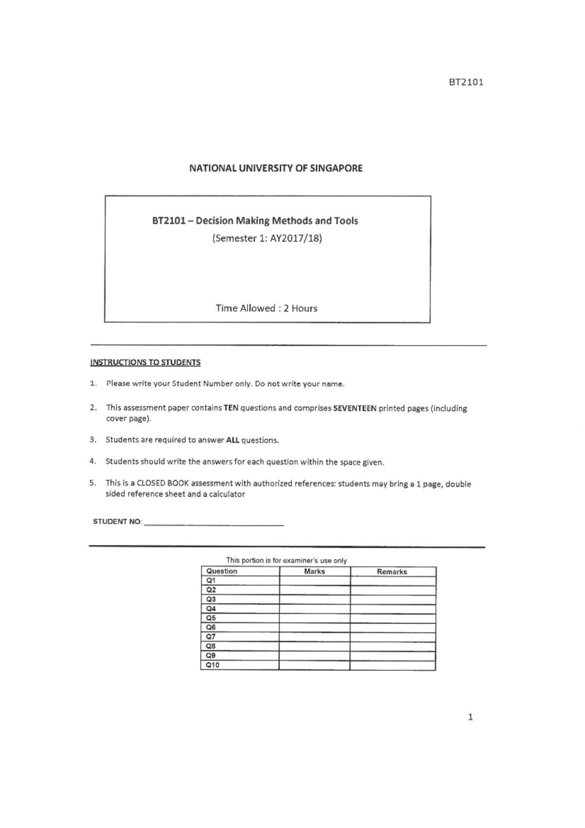 1718SEM1-T2101 - nothin - BT2101 - Studocu