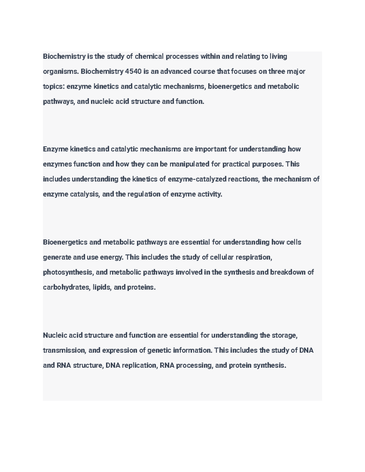 Biochimestry Course Summary - Biochemistry is the study of chemical ...
