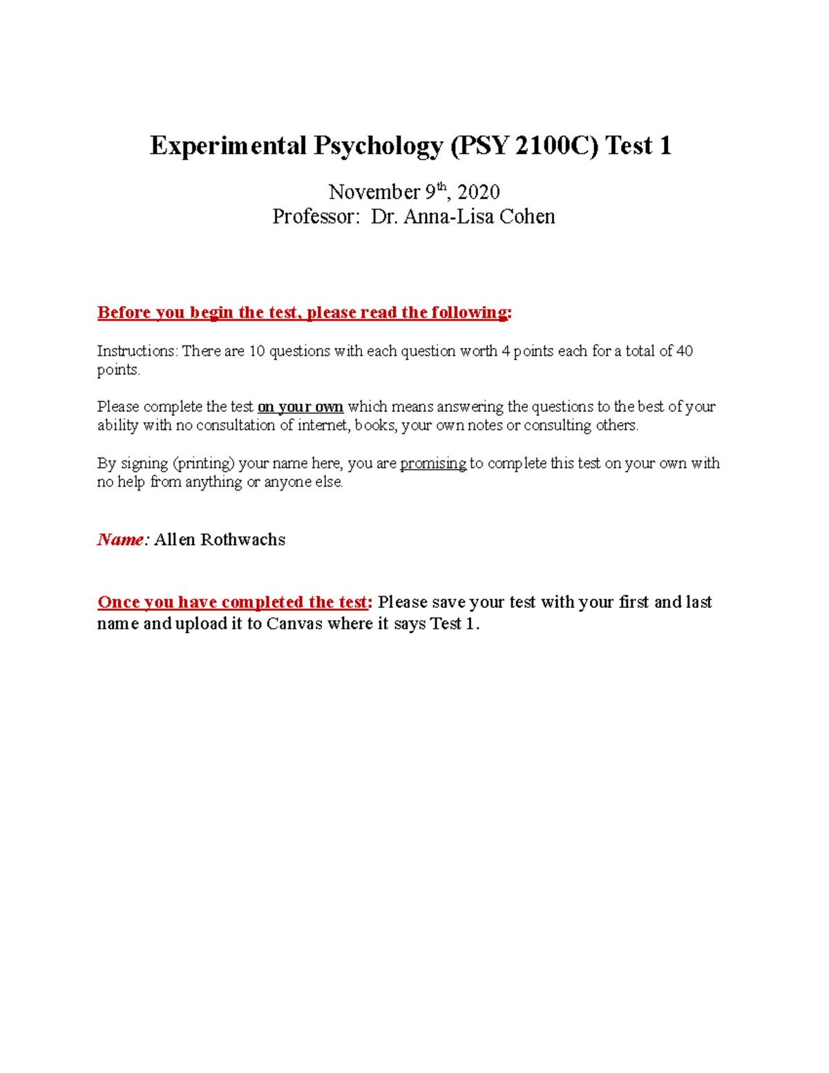 Graded test - FULL NOTES - Experimental Psychology (PSY 2100C) Test 1 ...