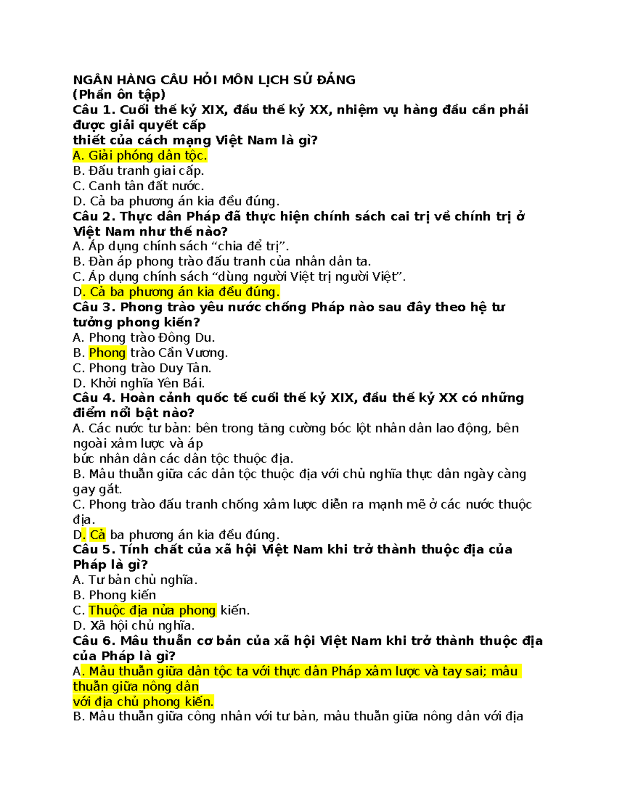 LSĐ 190 Câu Đáp Án - File này tui lụm nhặt được trên Nhóm của các bạn ...