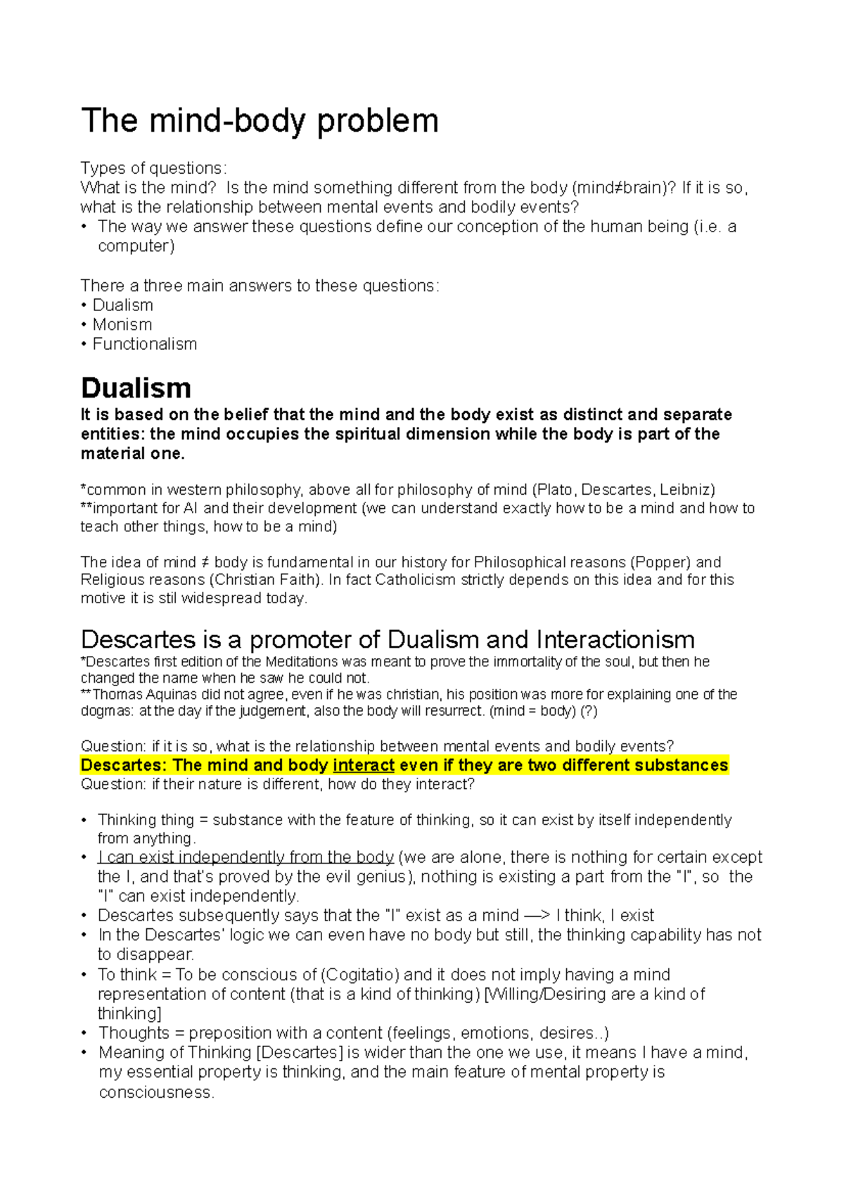 The mind-body problem - The mind-body problem Types of questions: What ...