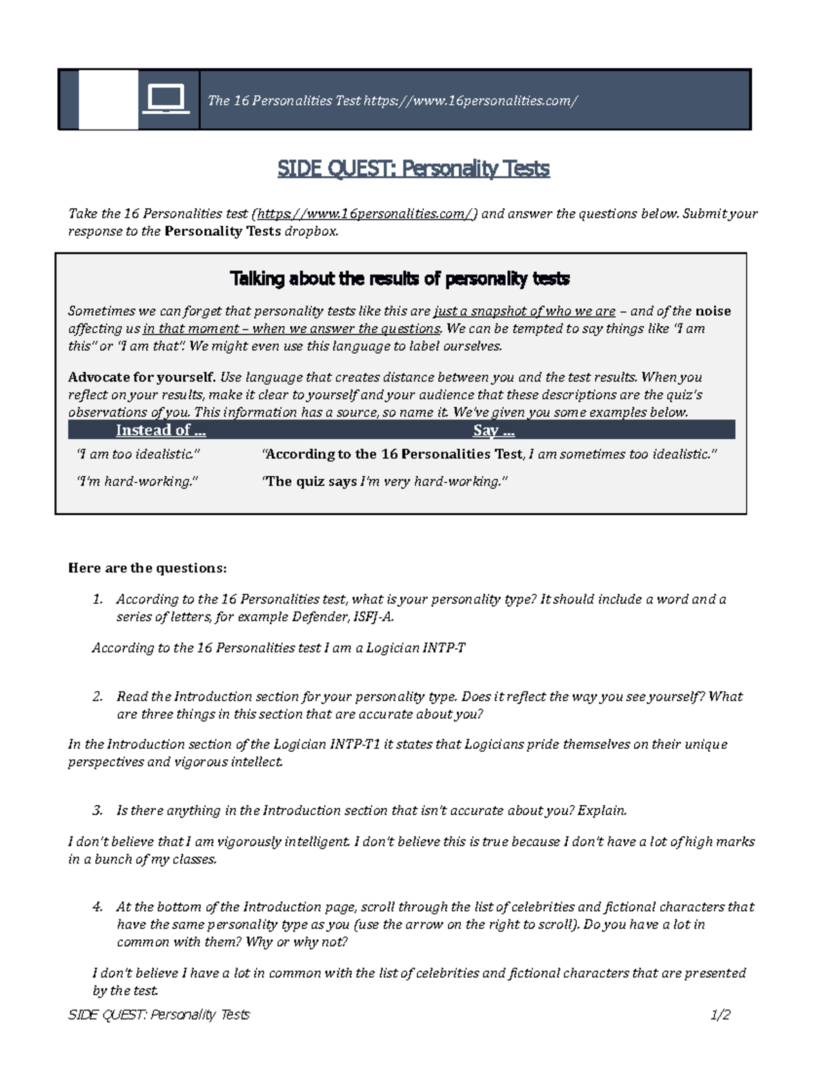 The 16 Personalities Test https - The 16 Personalities Test ...