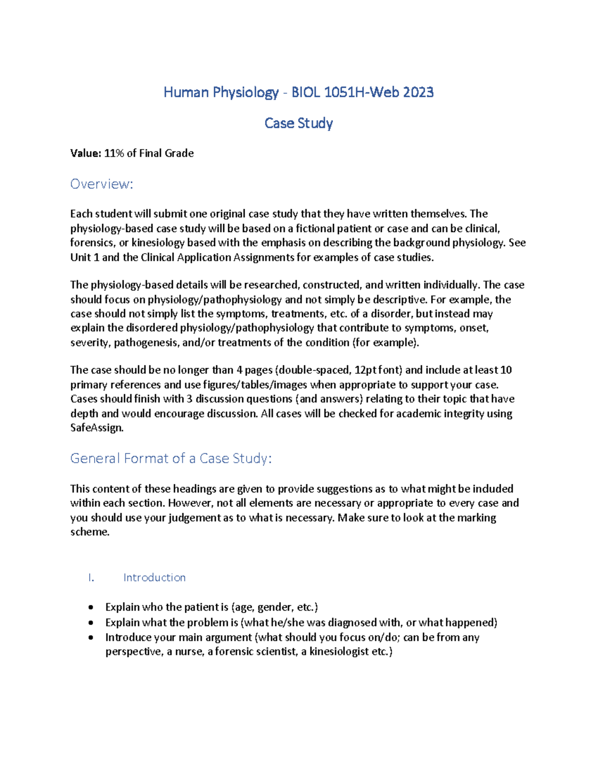 Case Study BIOL 1051 Web 2023 - Human Physiology - BIOL 1051 H-Web 2023 ...