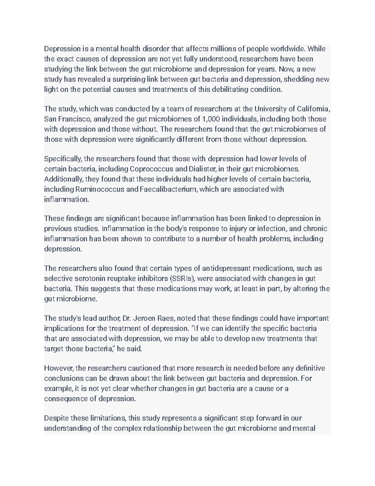 New Study Reveals Surprising Link Between Gut Bacteria and Depression ...