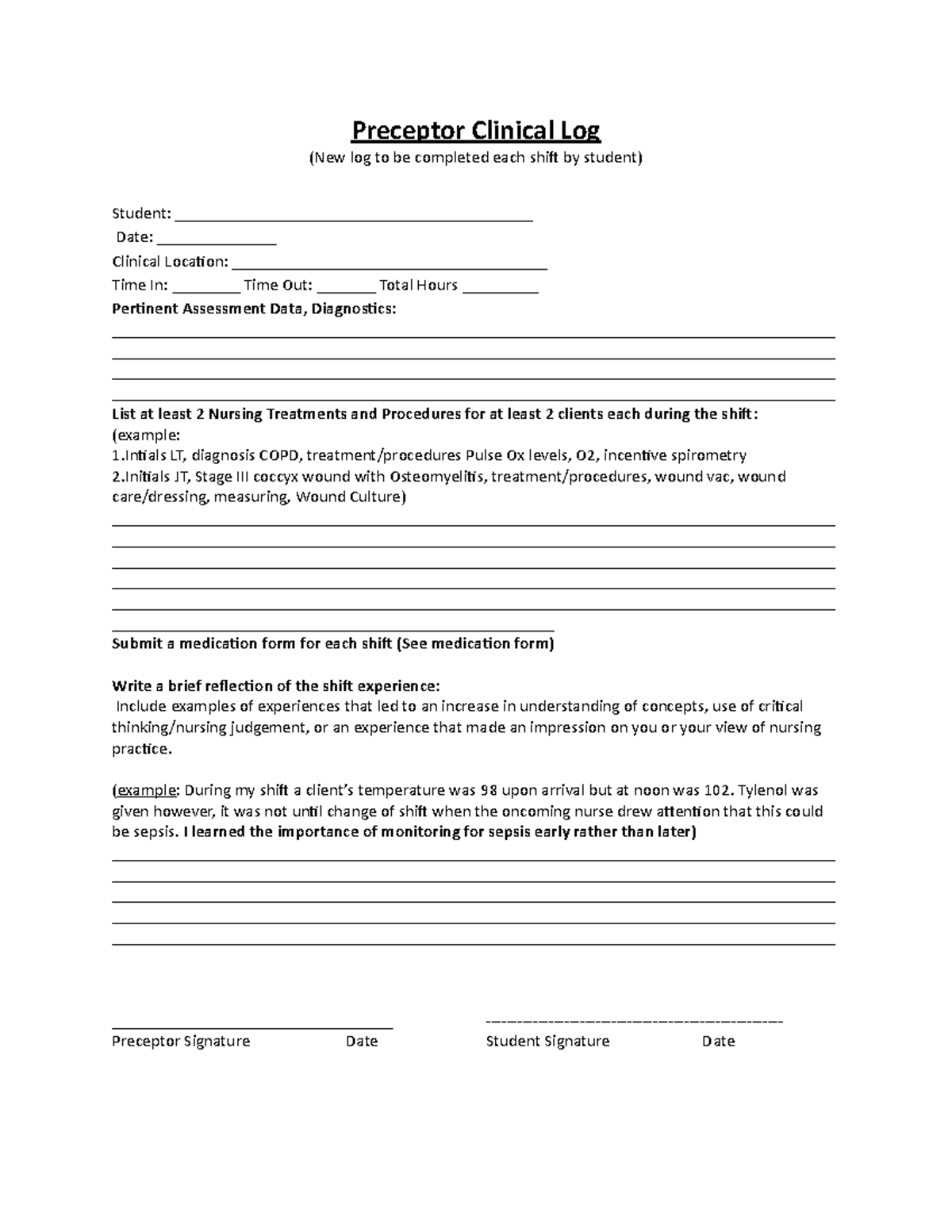Preceptor Clinical Log revised - Preceptor Clinical Log (New log to be ...