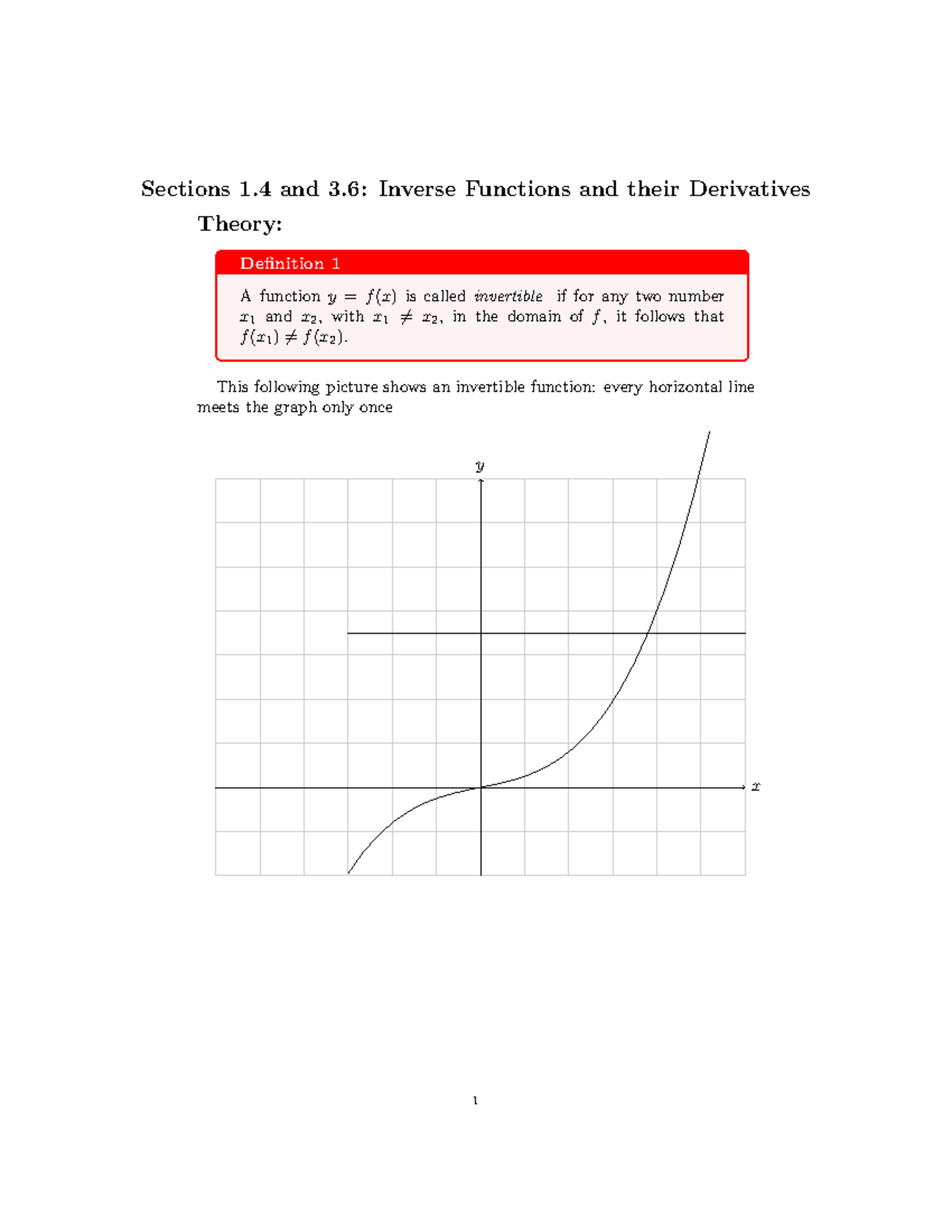 15section 3 - notes - Sections 1 and 3: Inverse Functions and their ...