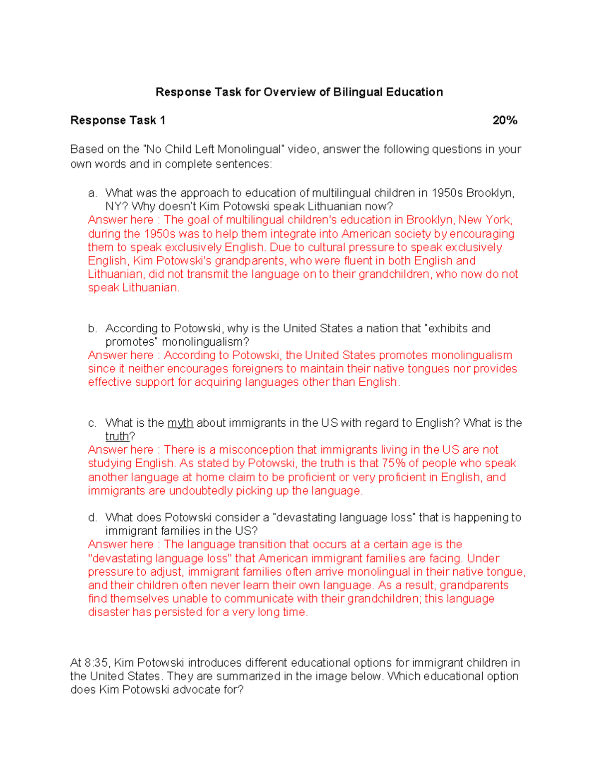 Response Task for BE Lecture Fall 2023 - Response Task for Overview of ...
