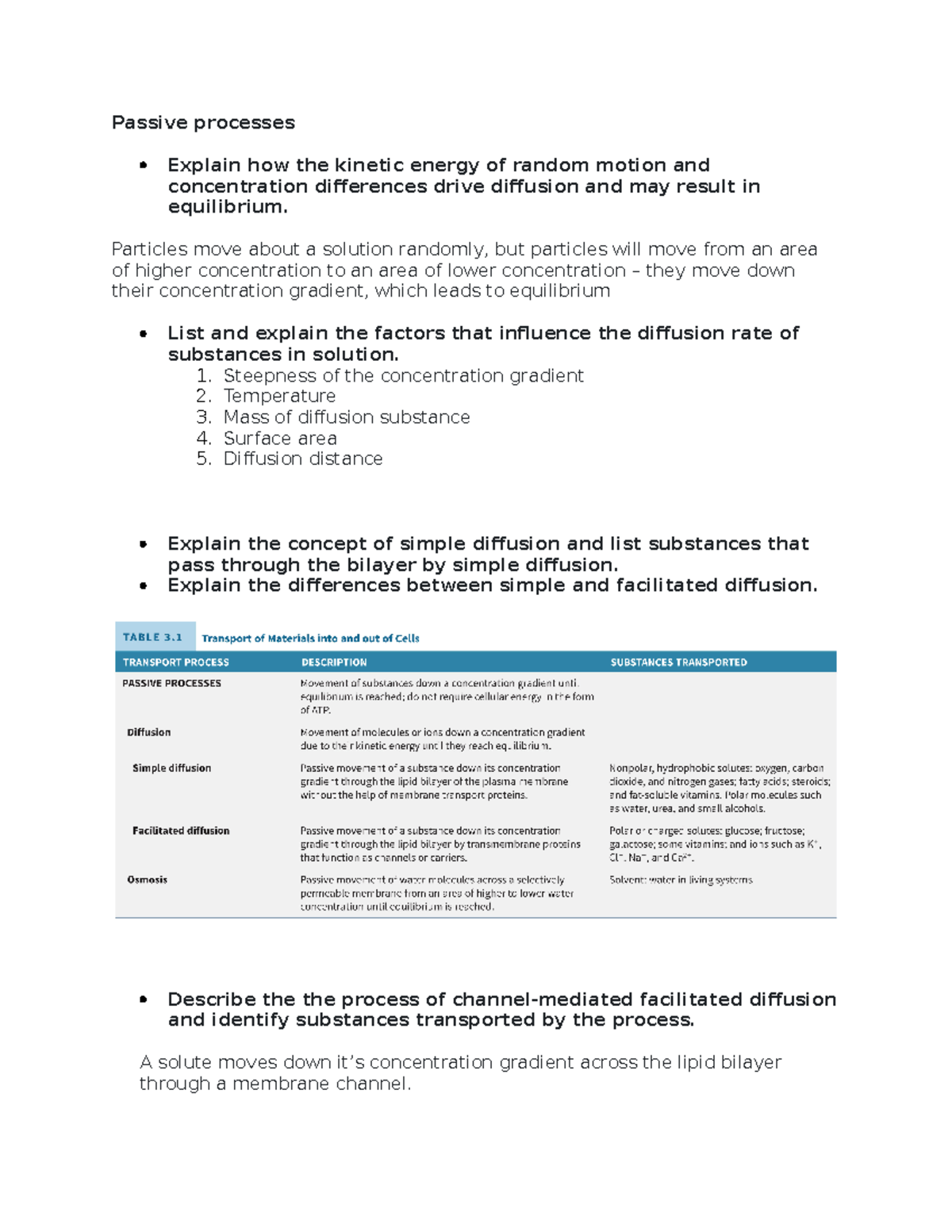 Chapter 3- Passive vs. Active - Passive processes Explain how the ...