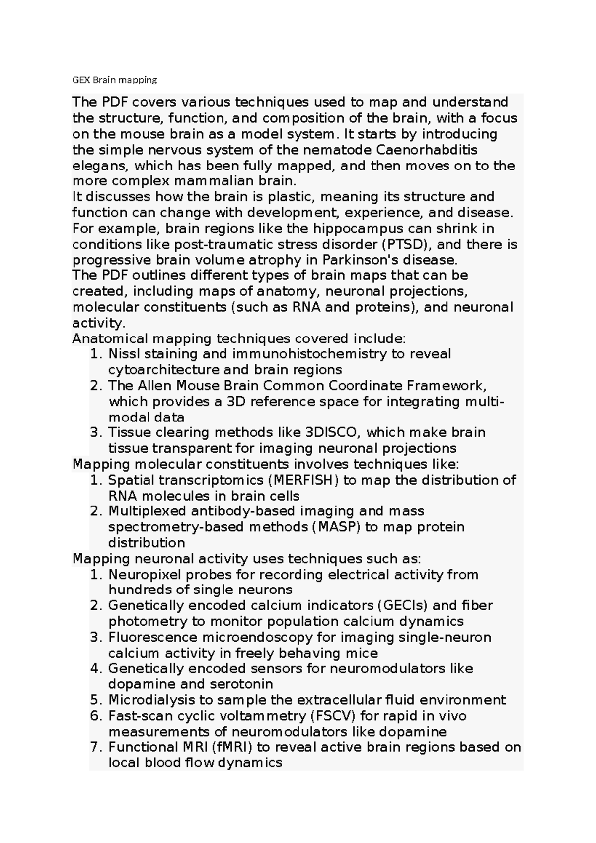 GEX Brain mapping - lecture notes - GEX Brain mapping The PDF covers ...