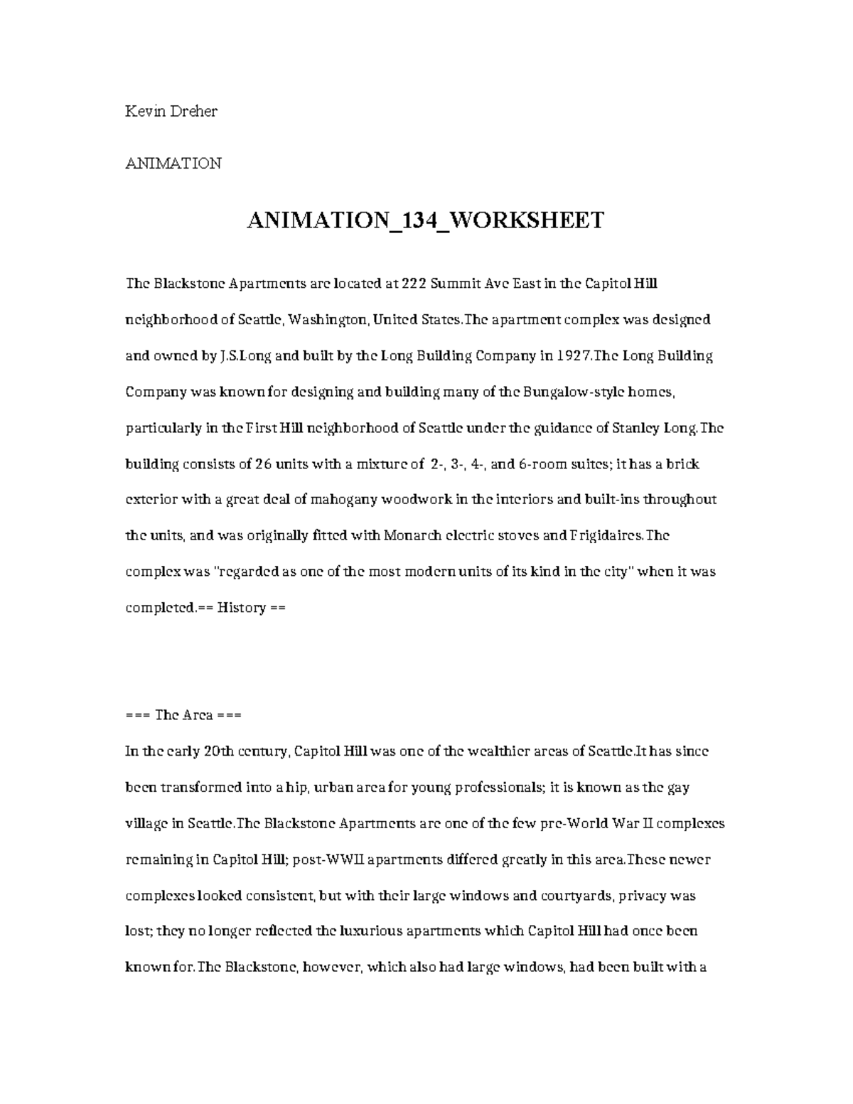 Animation 134 Worksheet - Kevin Dreher ANIMATION ANIMATION_134 ...