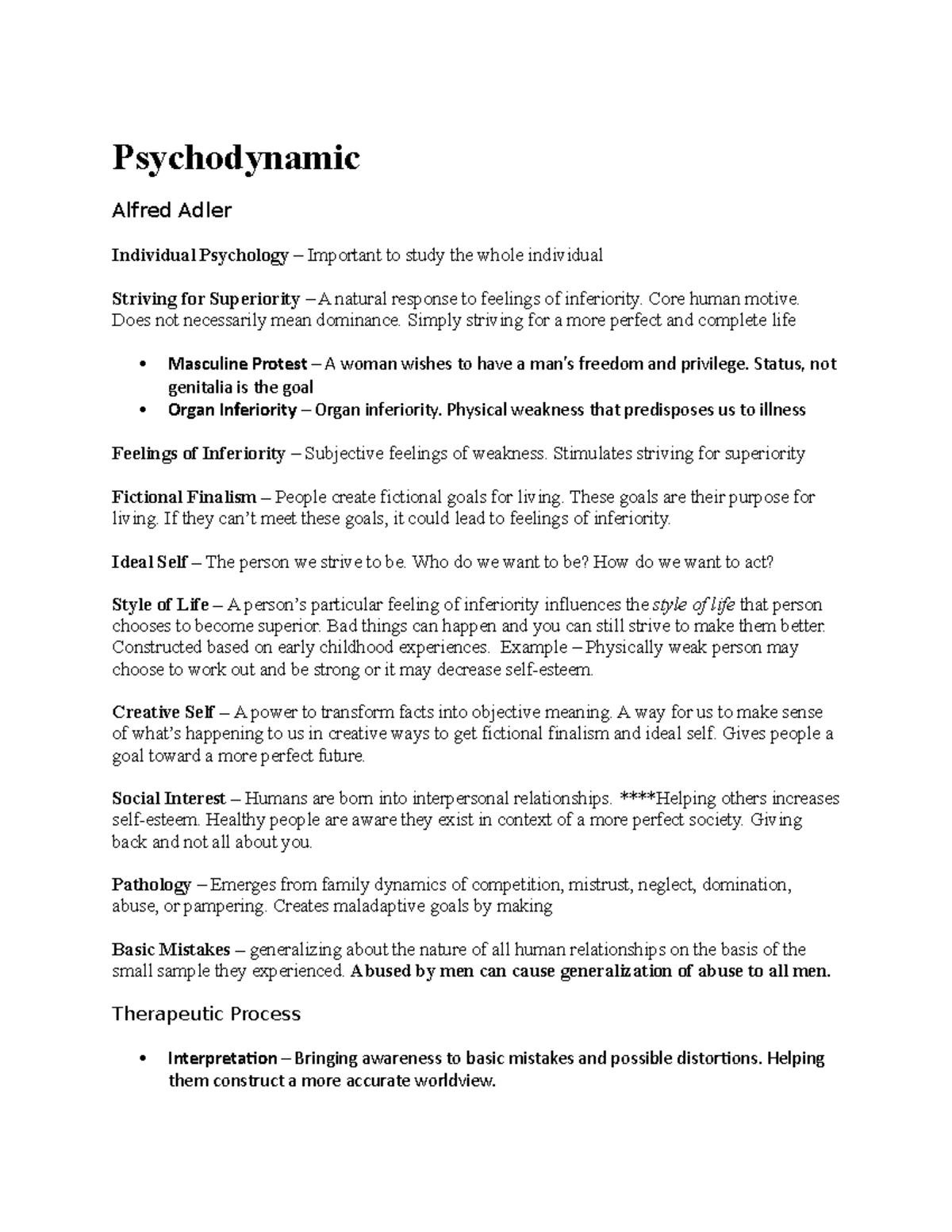 Systems of Psychotherapy Notes 2 - Psychodynamic Alfred Adler ...