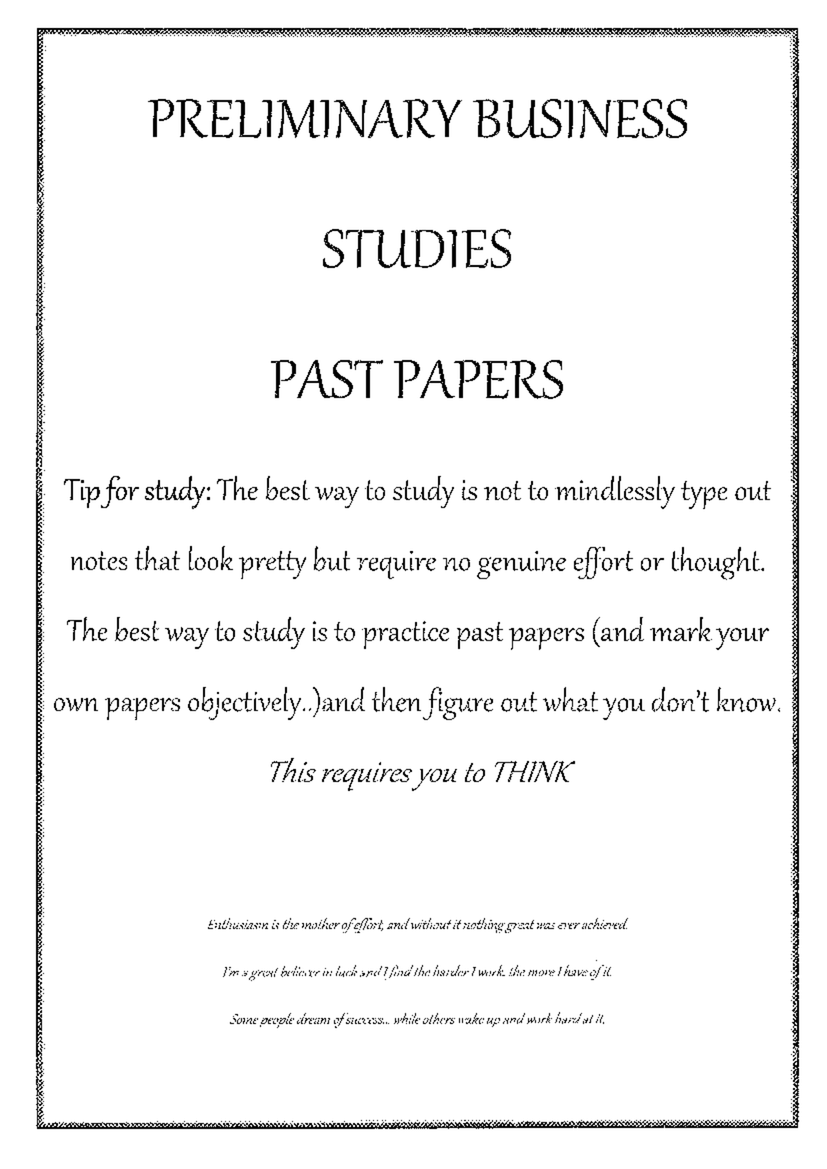 Preliminary Past Papers Booklet - PRELIMINARY BUSINESS STUDIES PAST ...