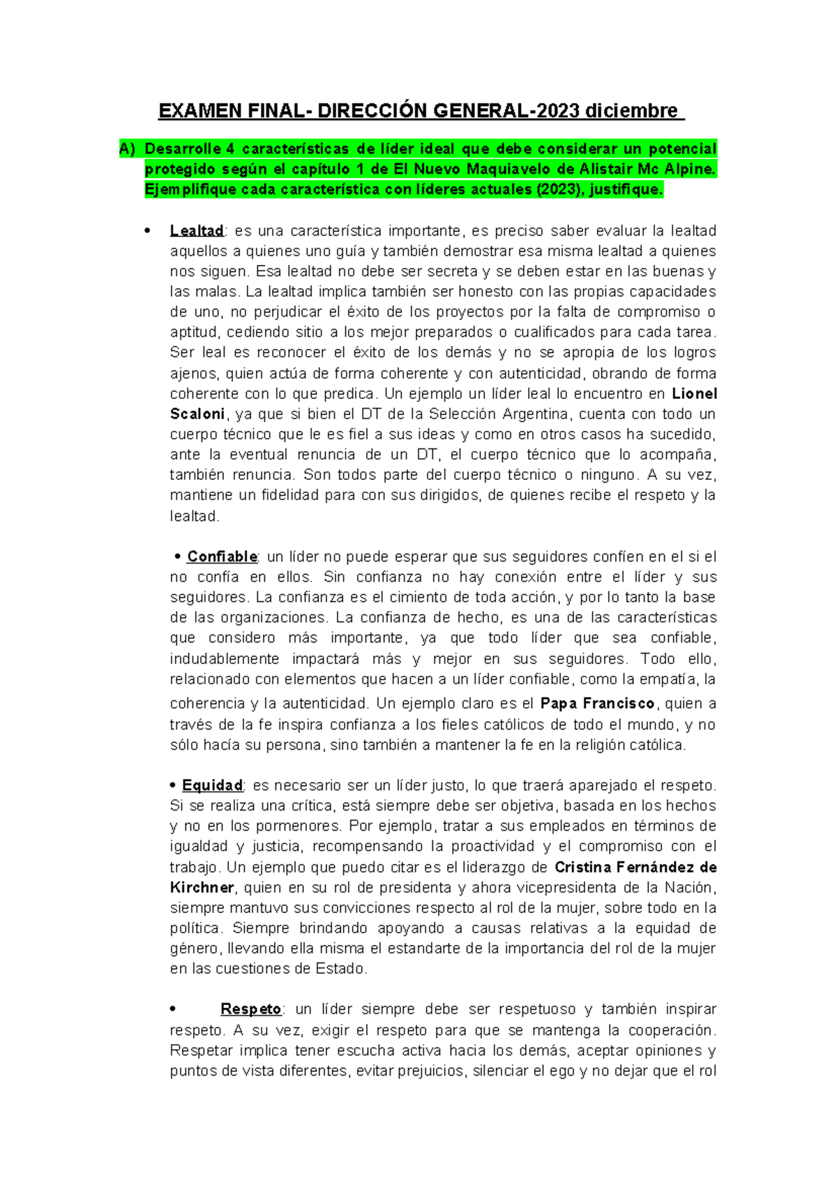 ANA Parente - Examen Final Diciembre 2023 - EXAMEN FINAL- DIRECCIÓN ...